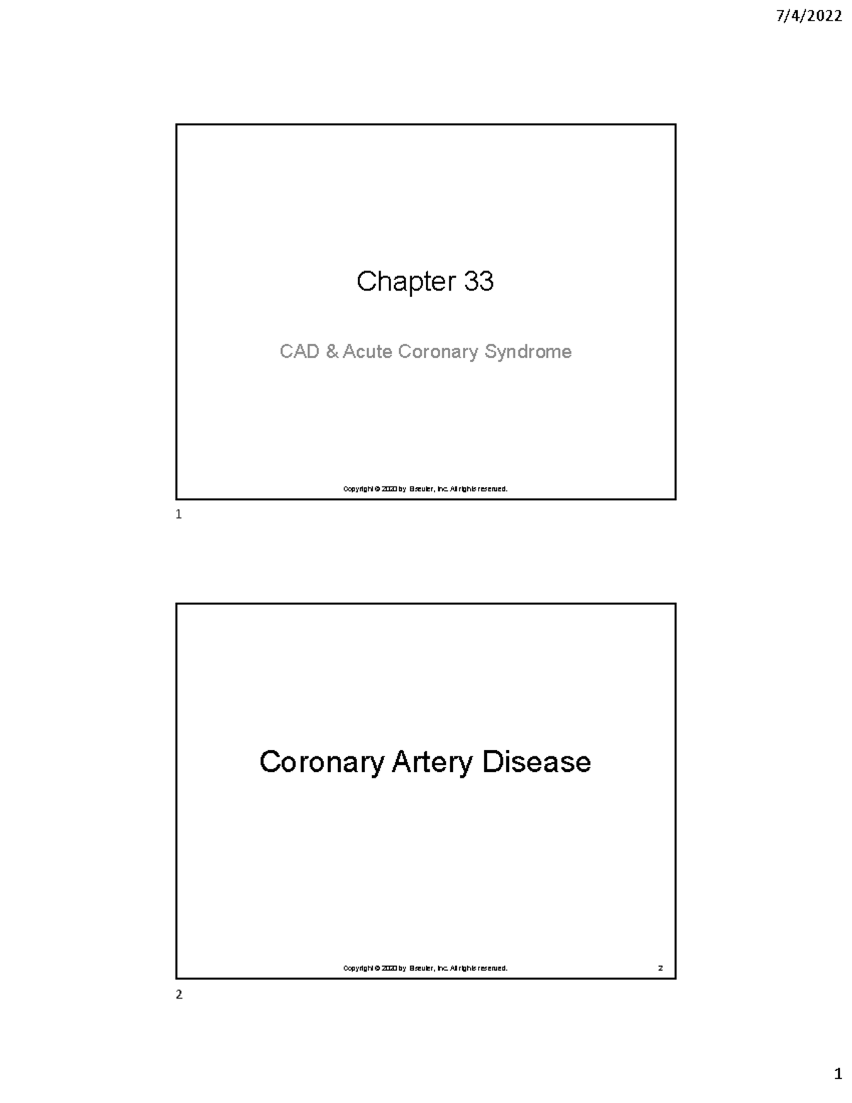 33 CAD ACS Student Handout - Chapter 33 CAD & Acute Coronary Syndrome ...