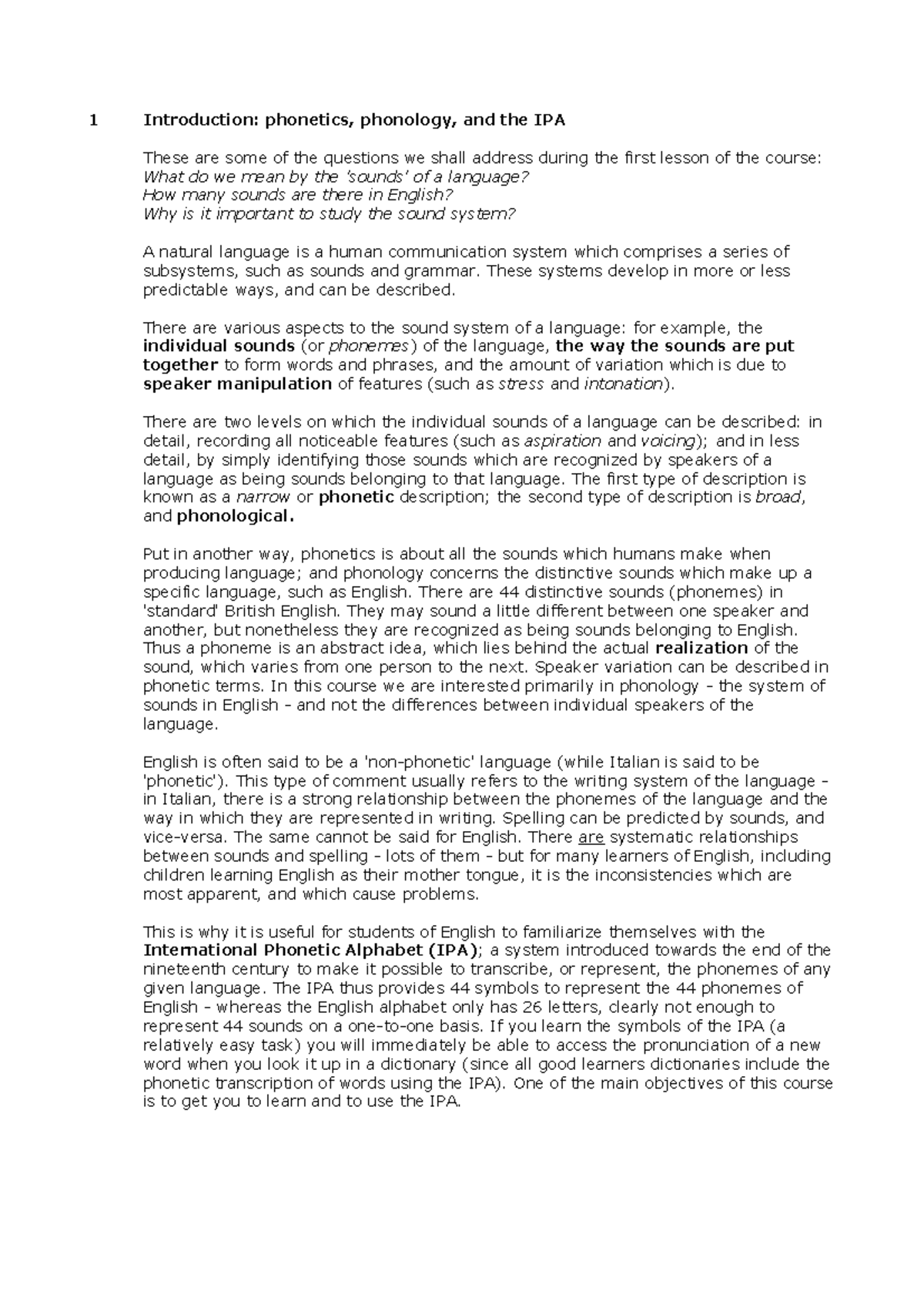 Lesson 1 - Introduction: phonetics, phonology, and the IPA These are ...