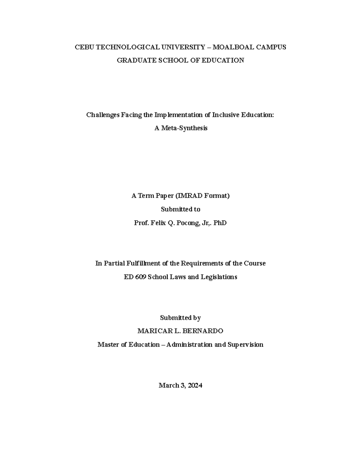 TERM Paper- Maricar L. Bernardo - CEBU TECHNOLOGICAL UNIVERSITY ...