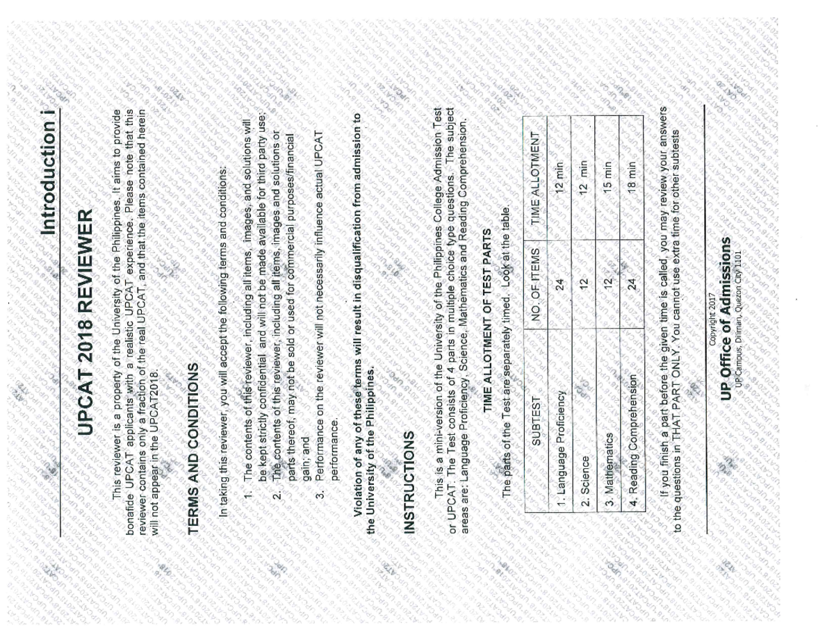 Official Upcat Reviewer Answer Key - Introduction i UPCAT 2018 REVIEWER ...