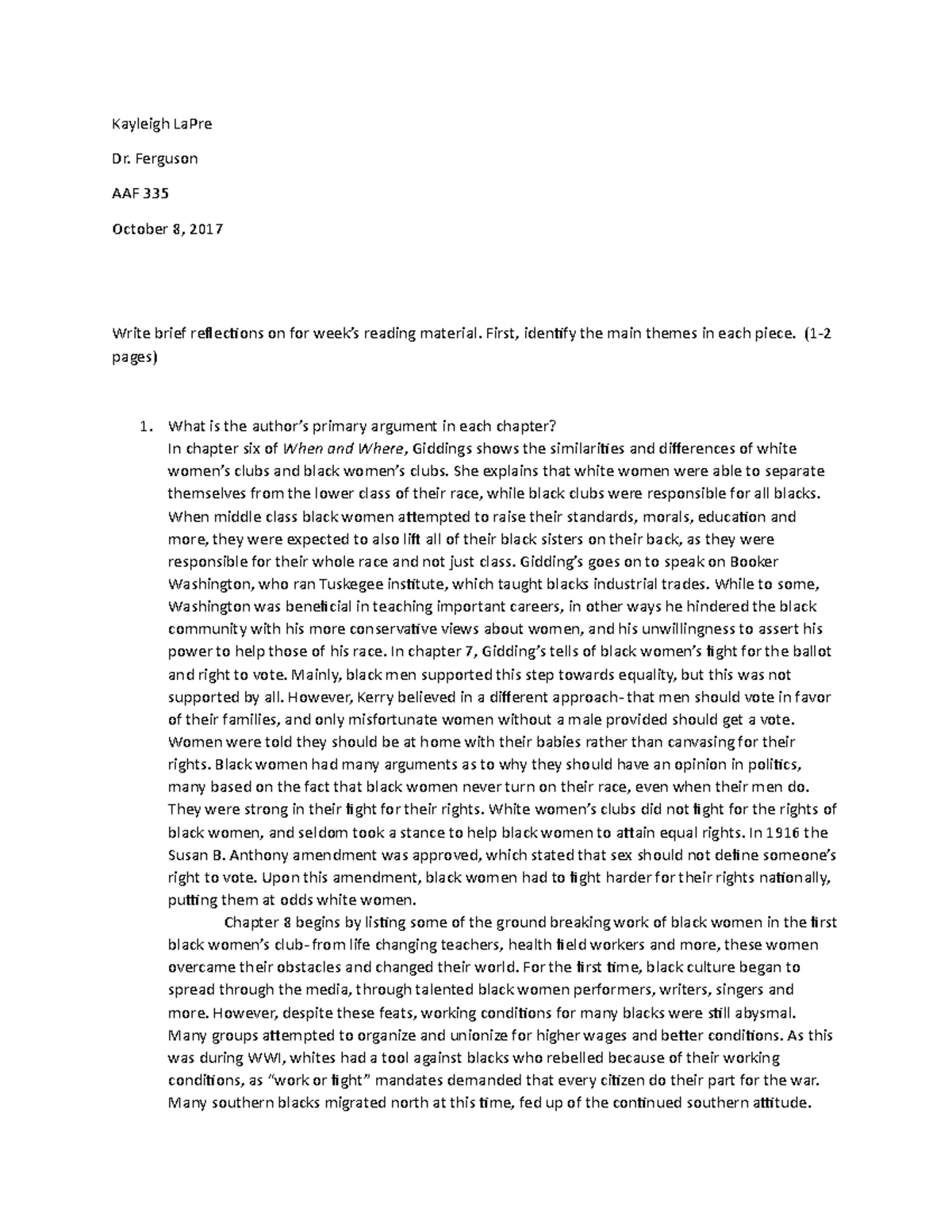 AAF text 5 - Grade: N/A - Kayleigh LaPre Dr. Ferguson AAF 335 October 8 ...