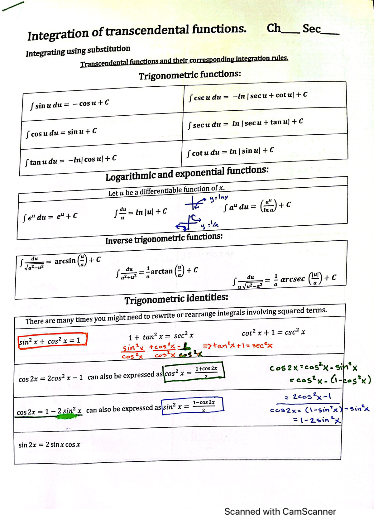 Integration of transcendental functions - MATH 150 - Studocu