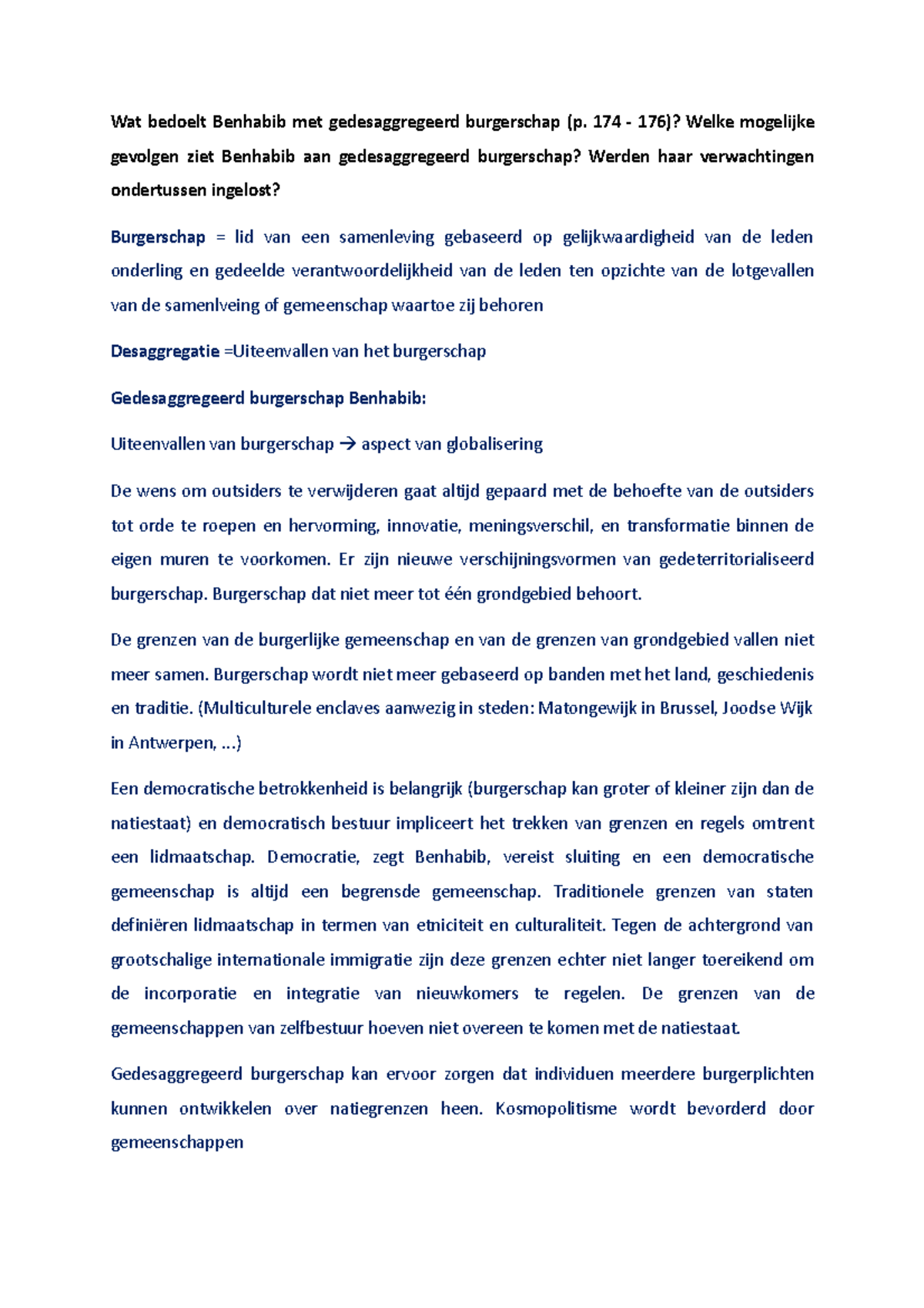 Humanistiek Benhabib - Wat bedoelt Benhabib met gedesaggregeerd ...