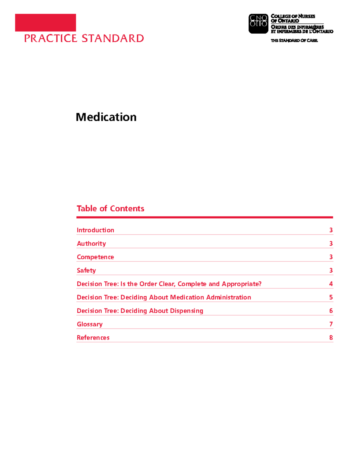 CNO Medication Practice Standard - PR ACTICE STANDARD Table of Contents Introduction 3 Authority ...