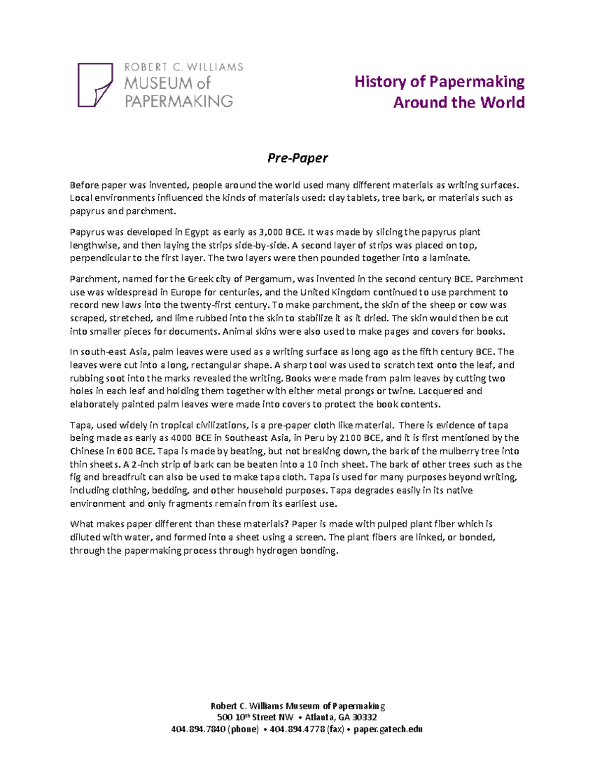 History of Papermaking Around the World - Robert C. Williams Museum of ...