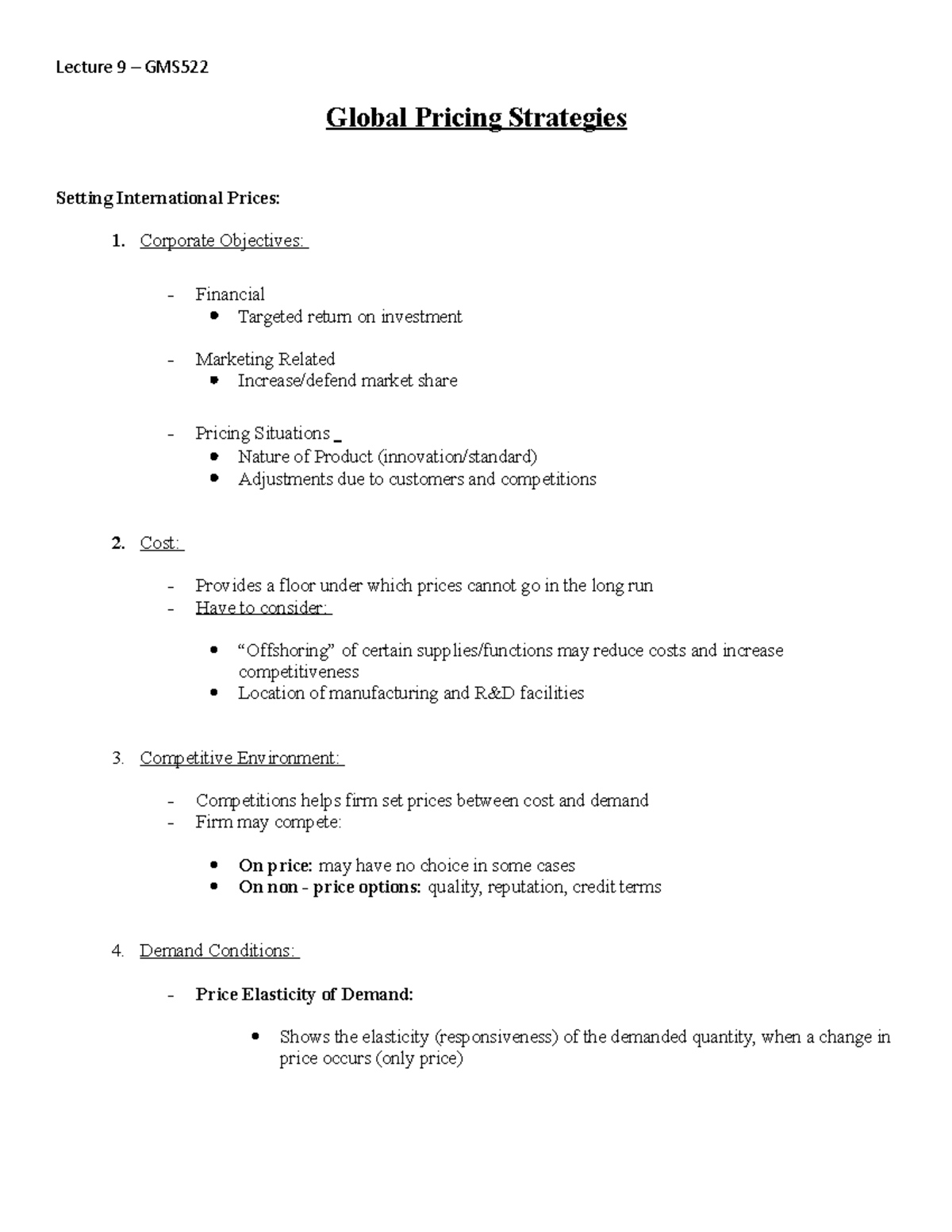 Lecture 9 - Lecture 9 – GMS522 Global Pricing Strategies Setting ...