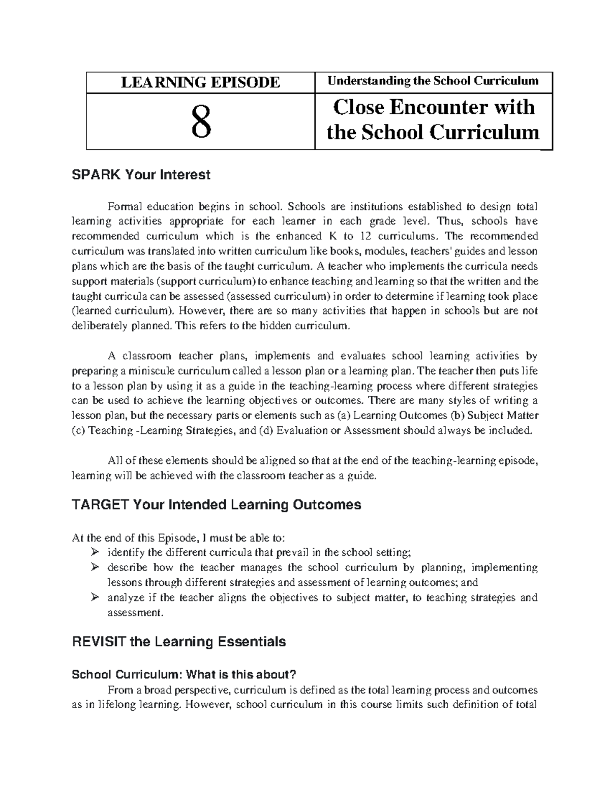 FS 1 Episode 8 - Fs 1 ep 8 - LEARNING EPISODE Understanding the School ...