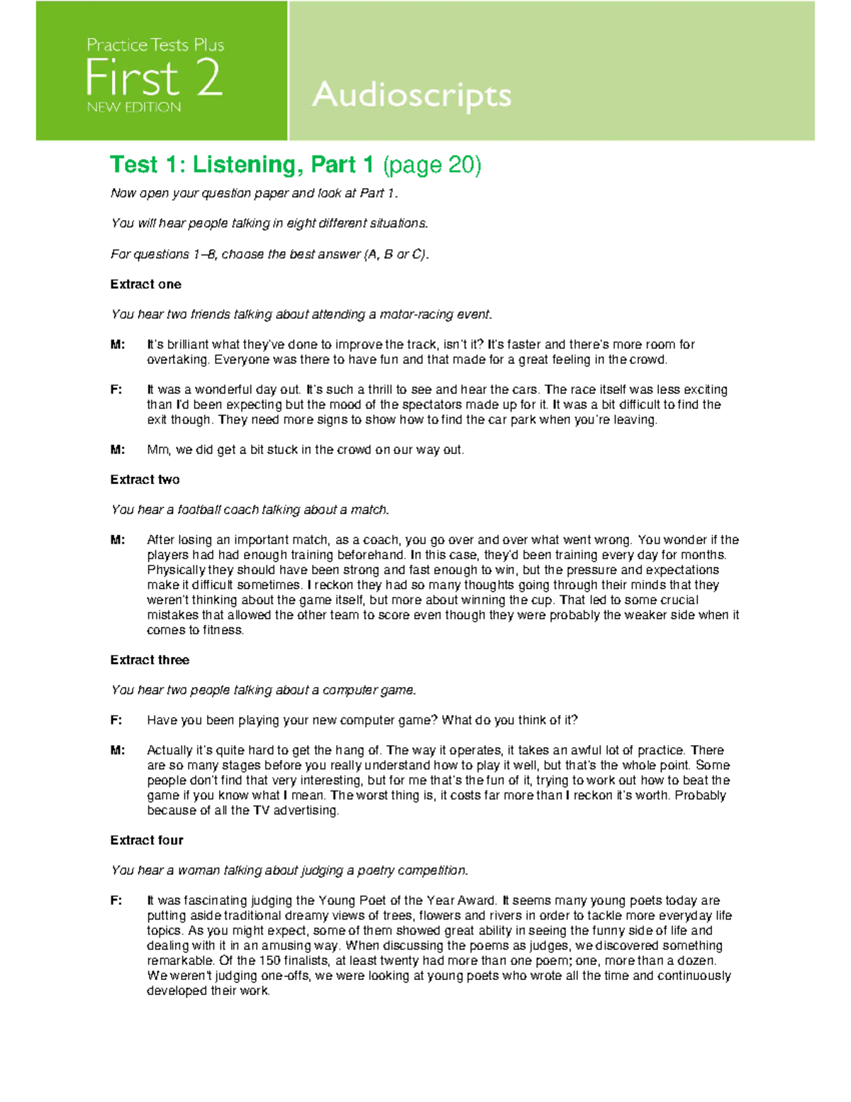 Practice Tests Plus 2 Audioscripts - Test 1: Listening, Part 1 (page 20 ...