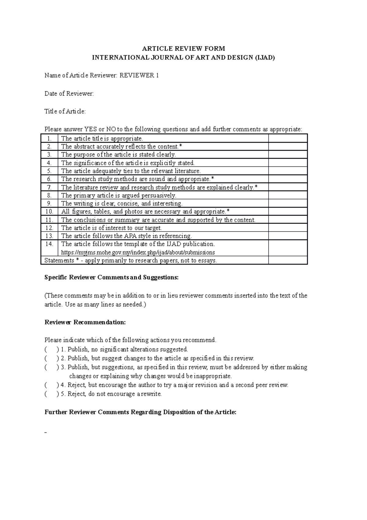 Article Review FORM IJAD 2022 - ARTICLE REVIEW FORM INTERNATIONAL ...