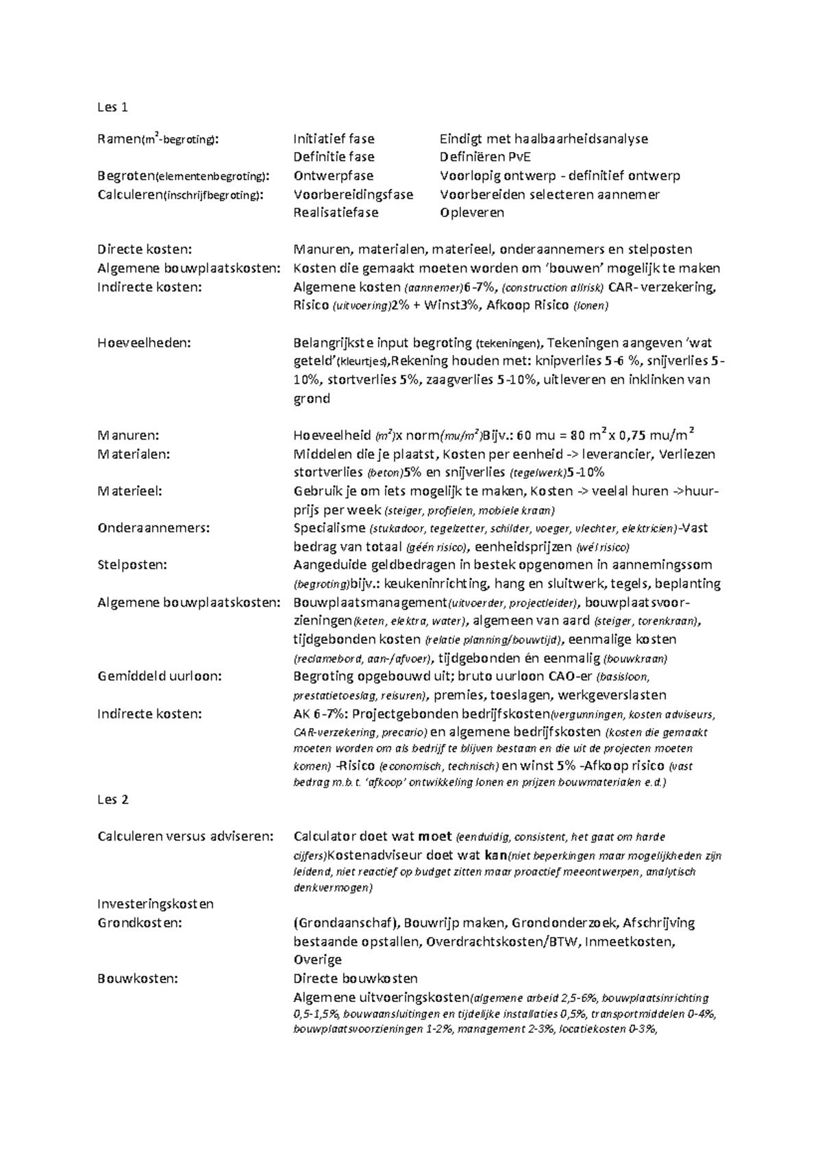 Samenvatting V: Org. van het ontwikkel-, bouw- en beheerproces - Les 1 ...