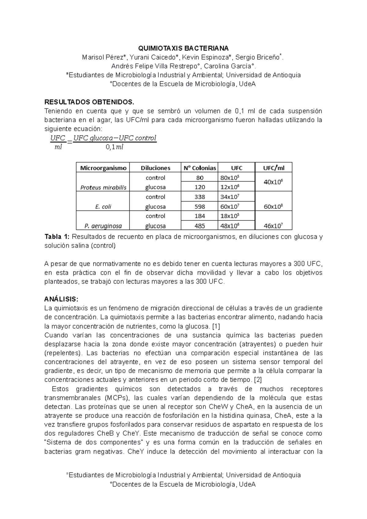 Quimiotaxis_bacteriana - QUIMIOTAXIS BACTERIANA Marisol Pérez*, Yurani ...