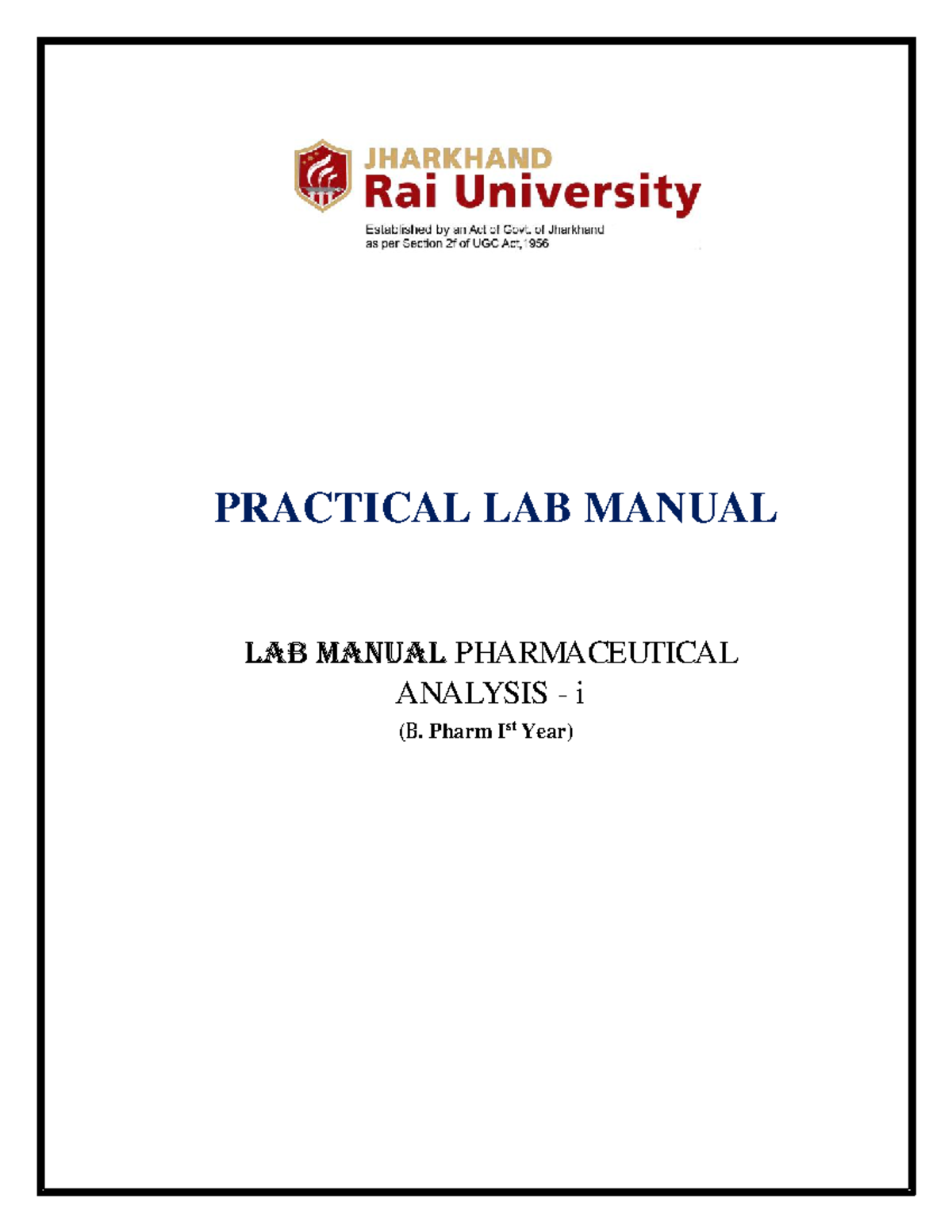 Pharmaceutical Analysis PRACTICAL LAB MANUAL B Pharm Ist Year LAB