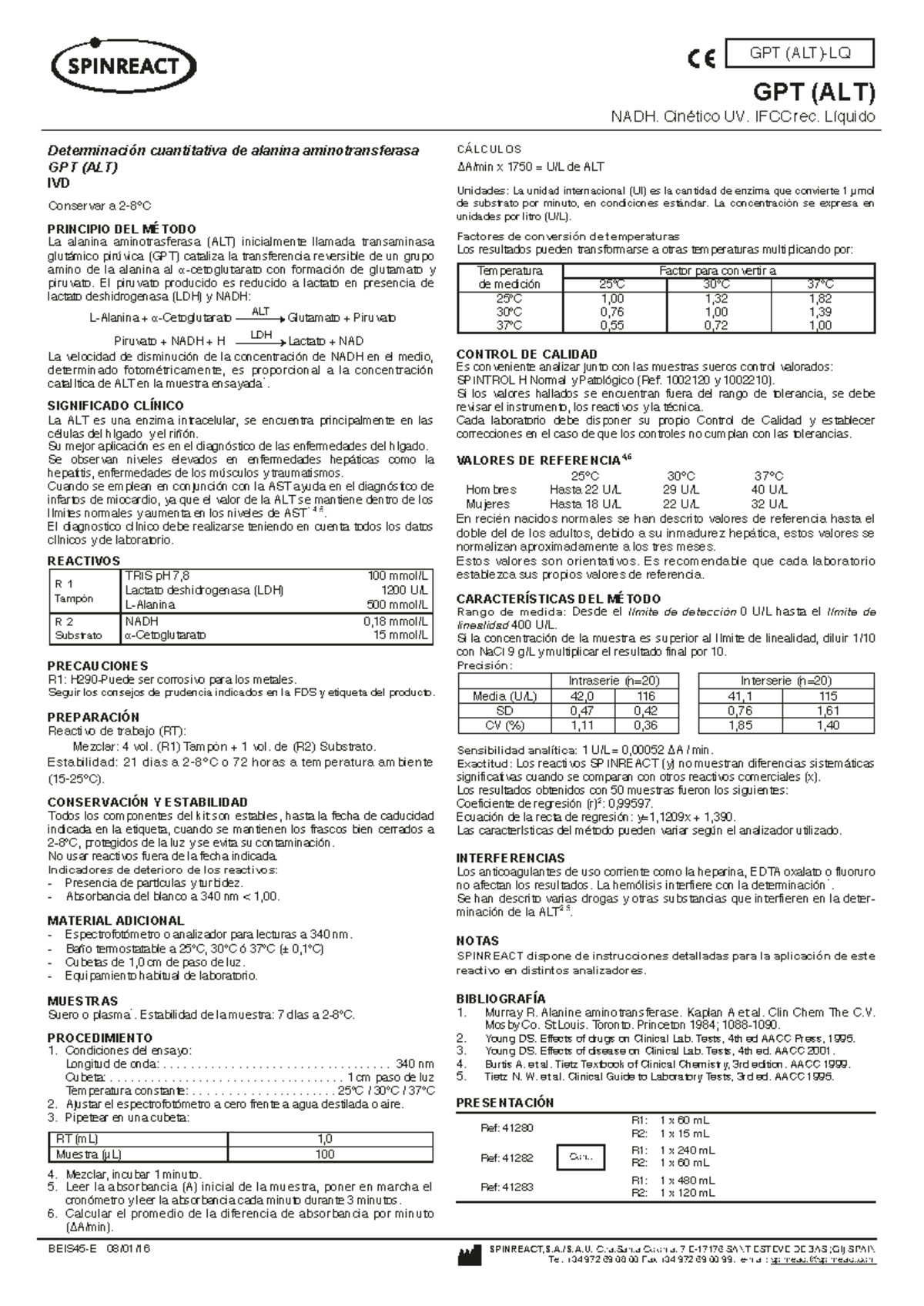 Inserto Spinreact GPT ALT 41280 41282 41283 - Intraserie (n=20) Media ...