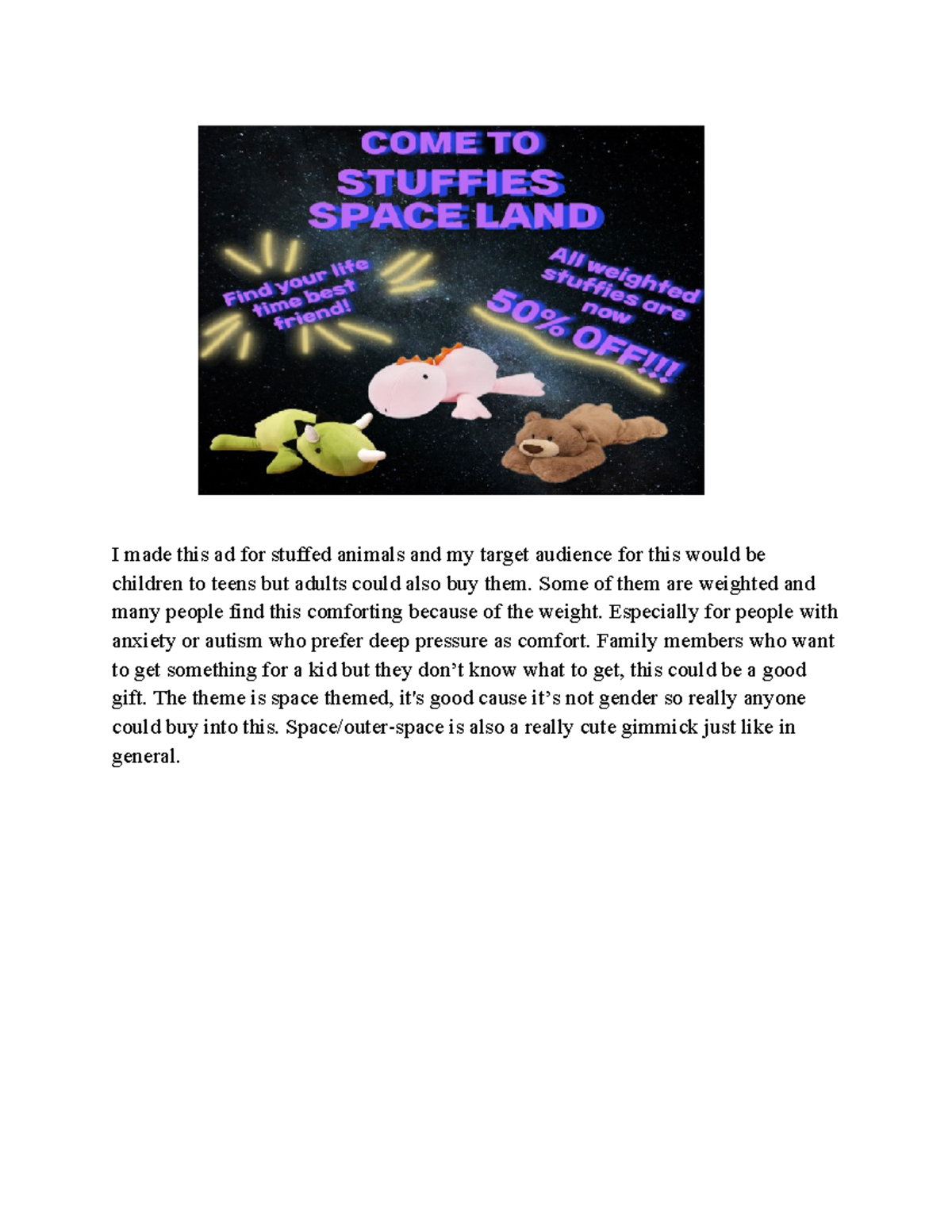 Advertising Assignment - I made this ad for stuffed animals and my ...
