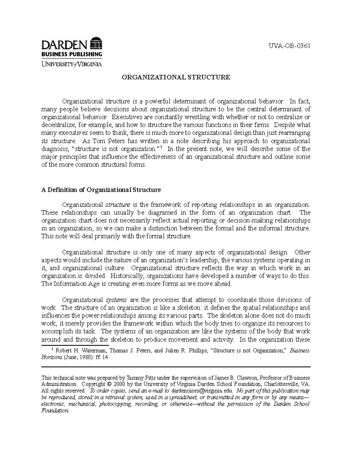OB-0361Org Structure - HDDDD - UVA-OB- ORGANIZATIONAL STRUCTURE ...