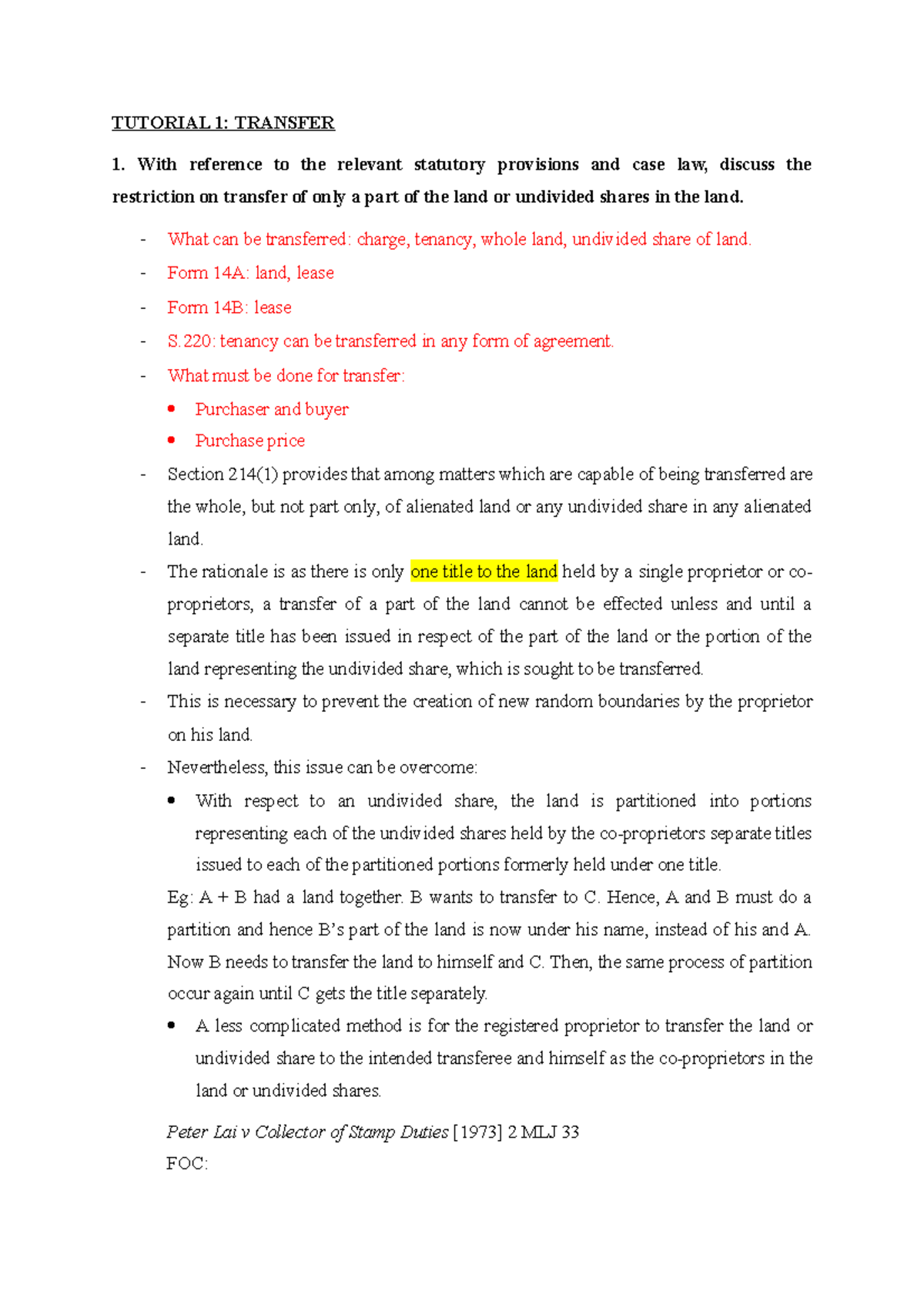 Tutorial 1 - Transfer - TUTORIAL 1: TRANSFER 1. With reference to the ...