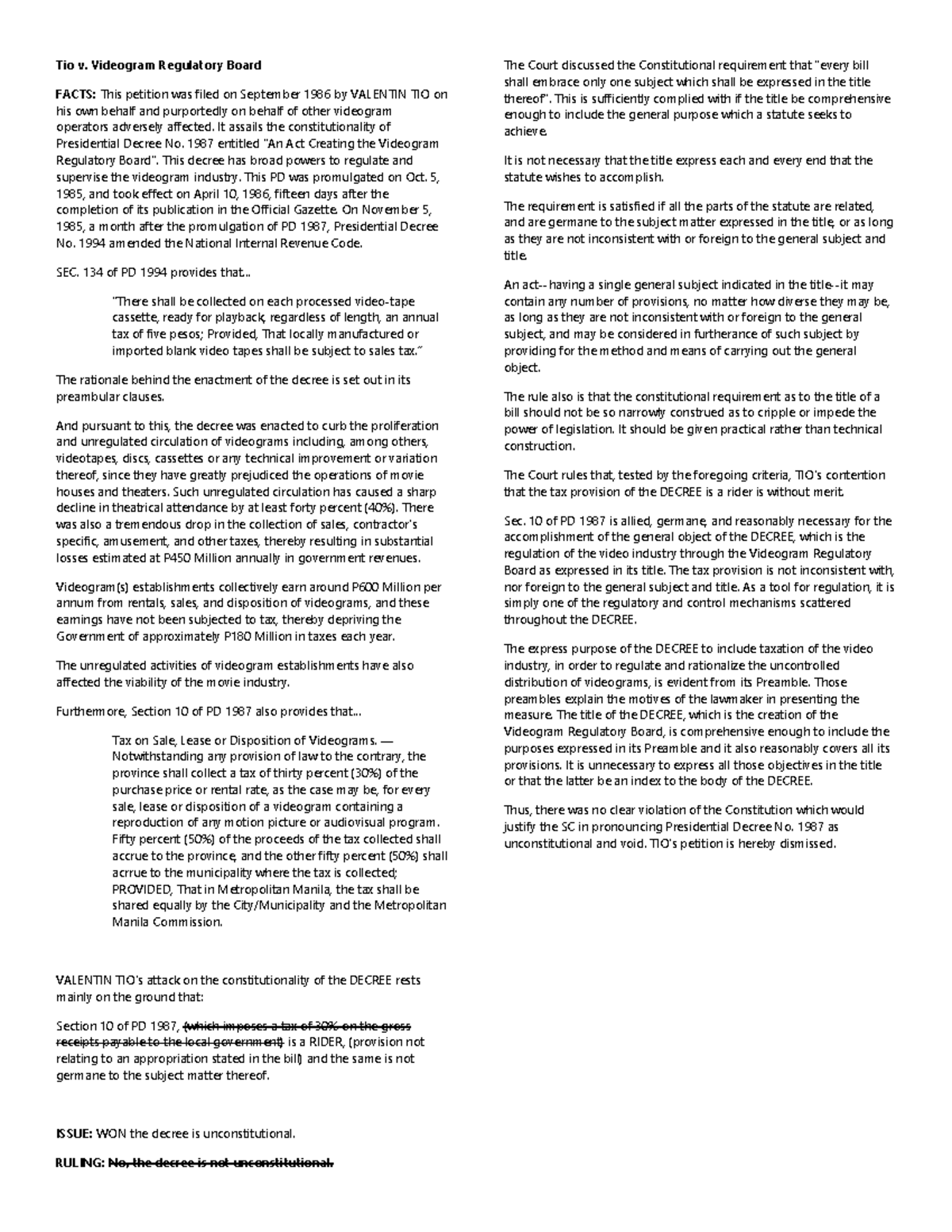 65. Tio v. Videogram Regulatory Board - Tio v. Videogram Regulatory ...