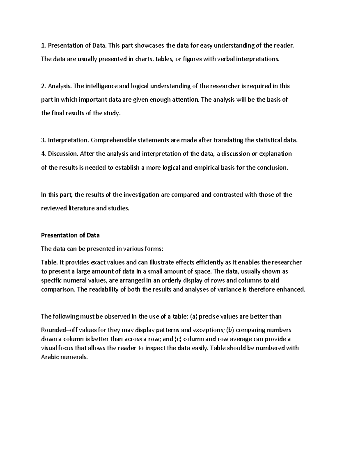 Business Research - Presentation of Data. This part showcases the data ...