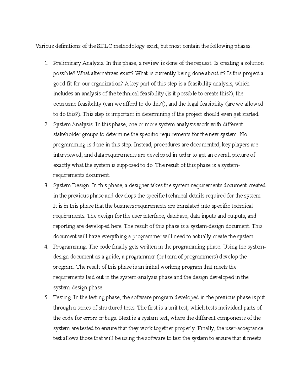 SDLC - Notes - Various definitions of the SDLC methodology exist, but ...