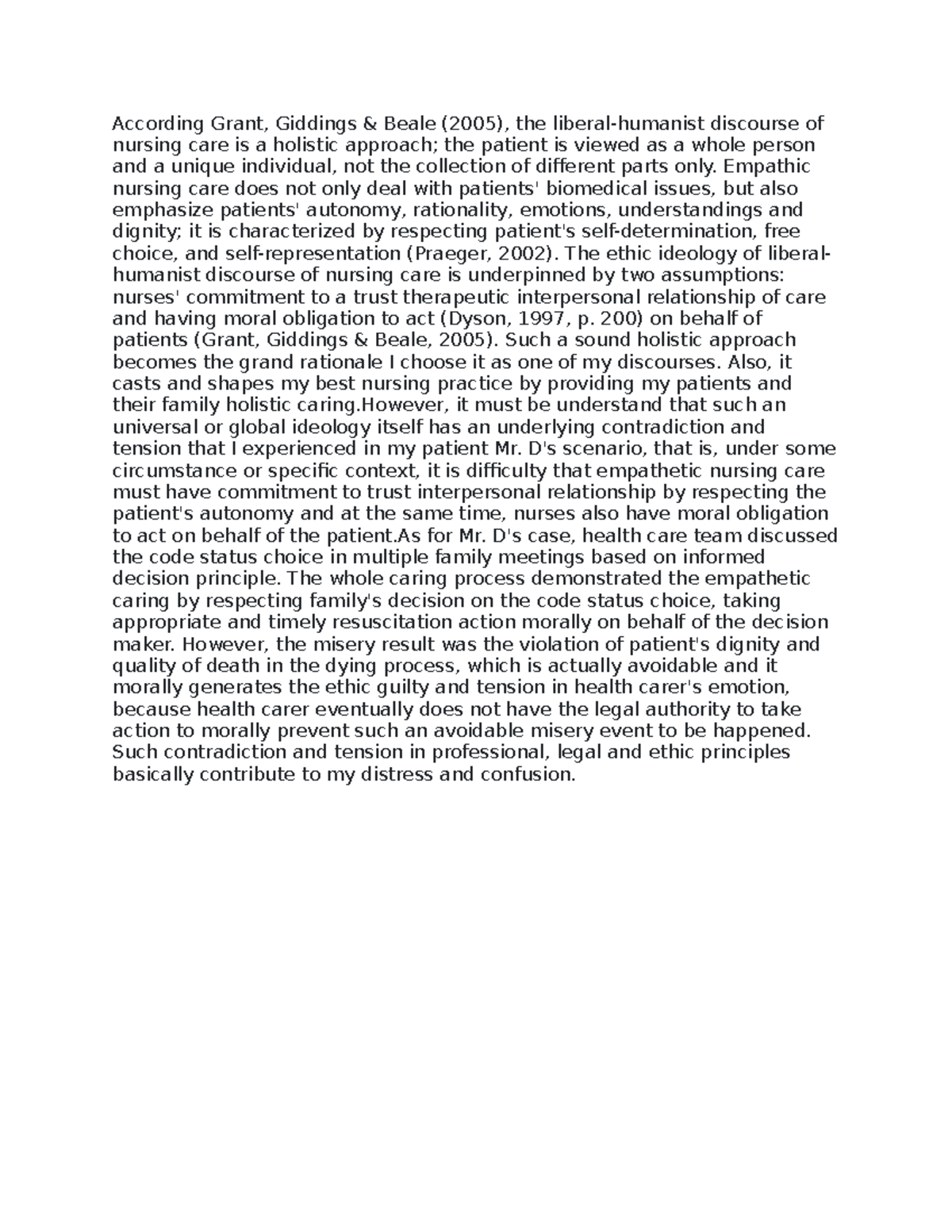 2753 - nursing essay - According Grant, Giddings & Beale (2005), the ...