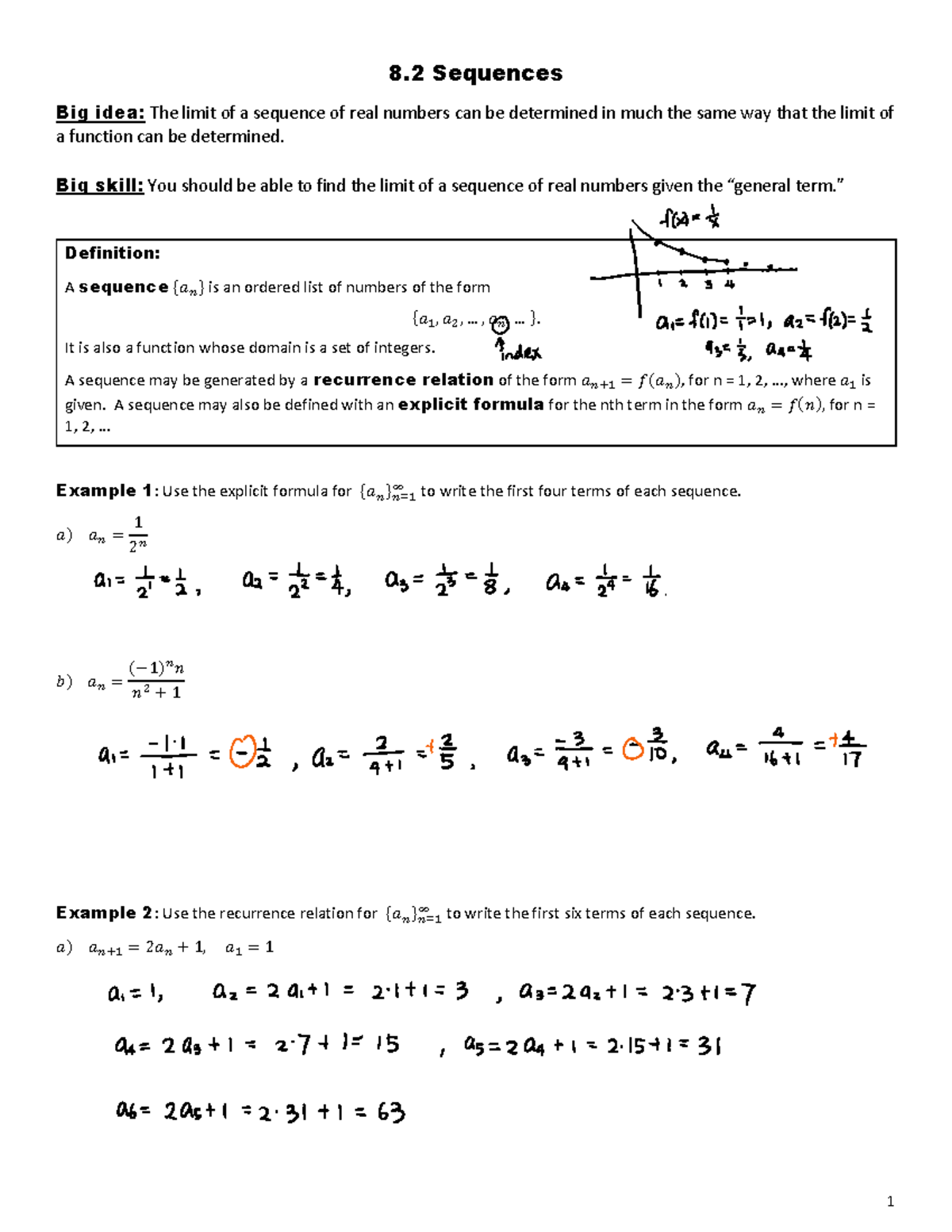 8 - Chapter 8.1 - 8.3 Full Review - 8 Sequences Big idea: The limit of ...