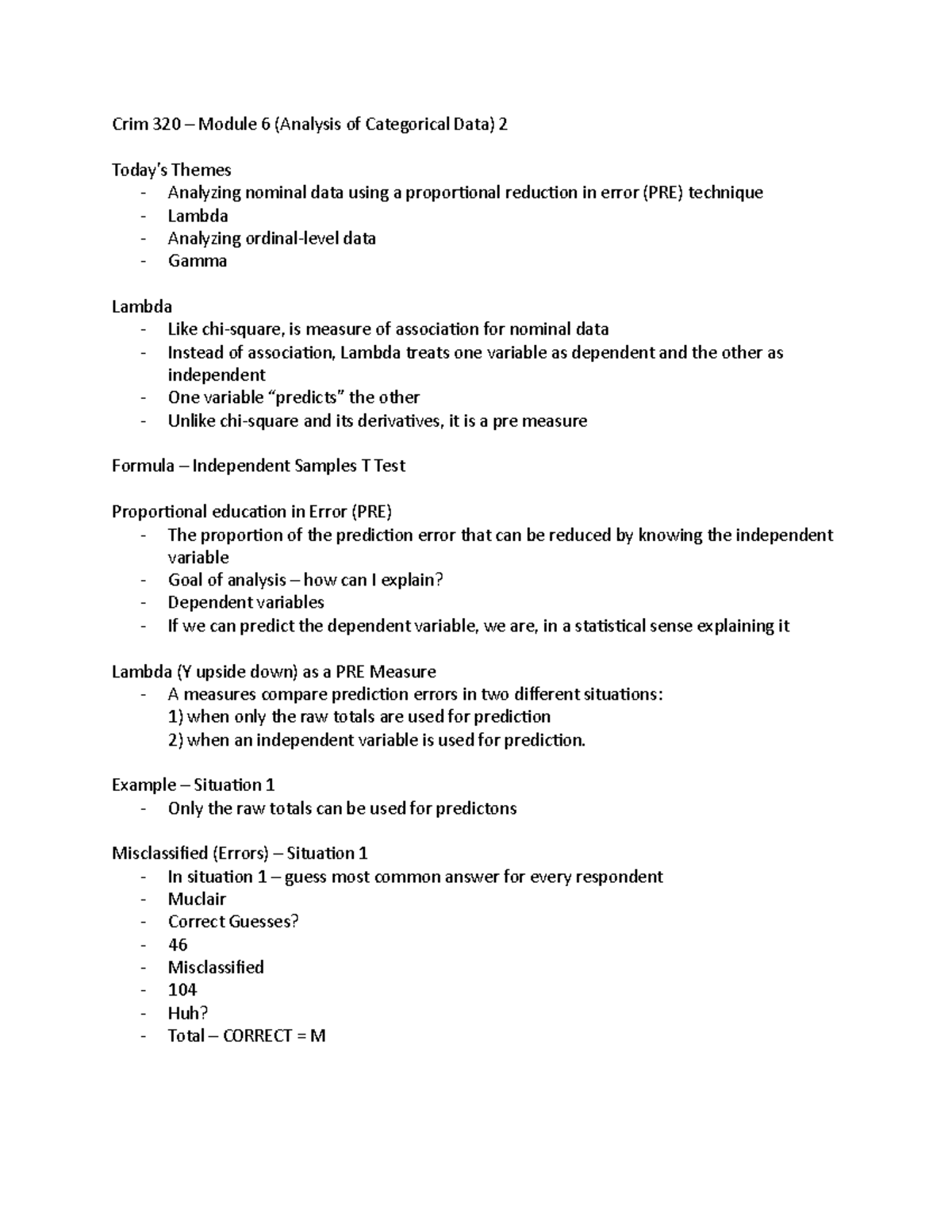 Crim 320 - Week 7 - Lecture Notes - Crim 320 – Module 6 (Analysis of ...