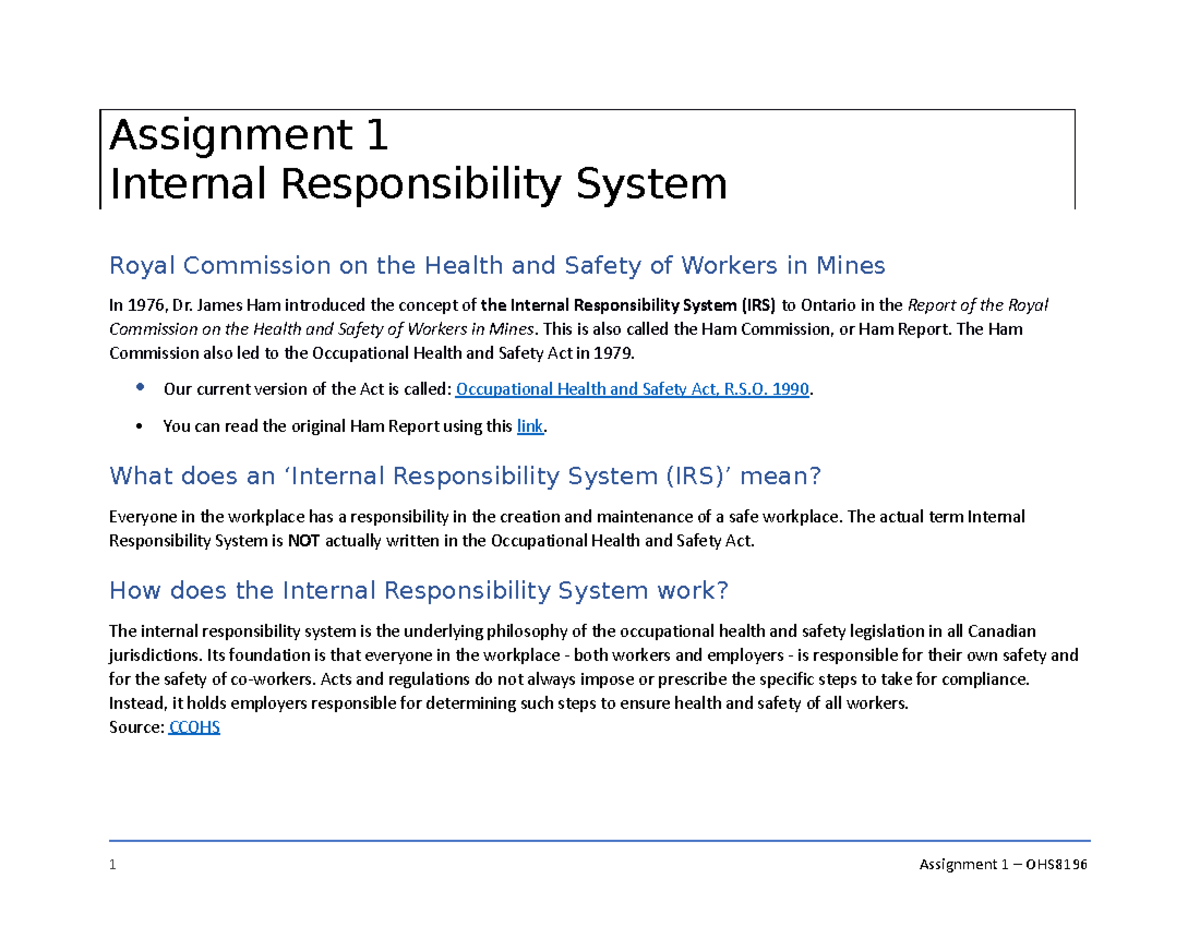 Assignment 1 - James Ham introduced the concept of the Internal ...