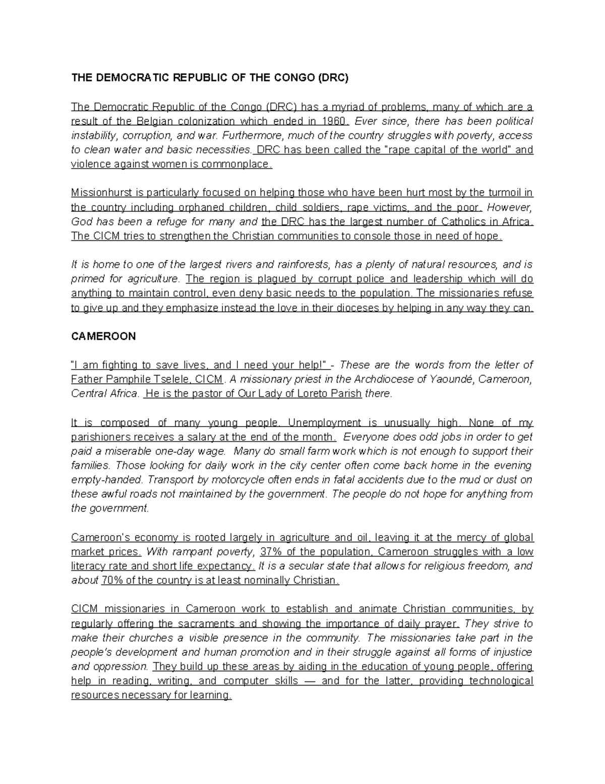 CFE Africa - CICM in Different Continents - THE DEMOCRATIC REPUBLIC OF ...