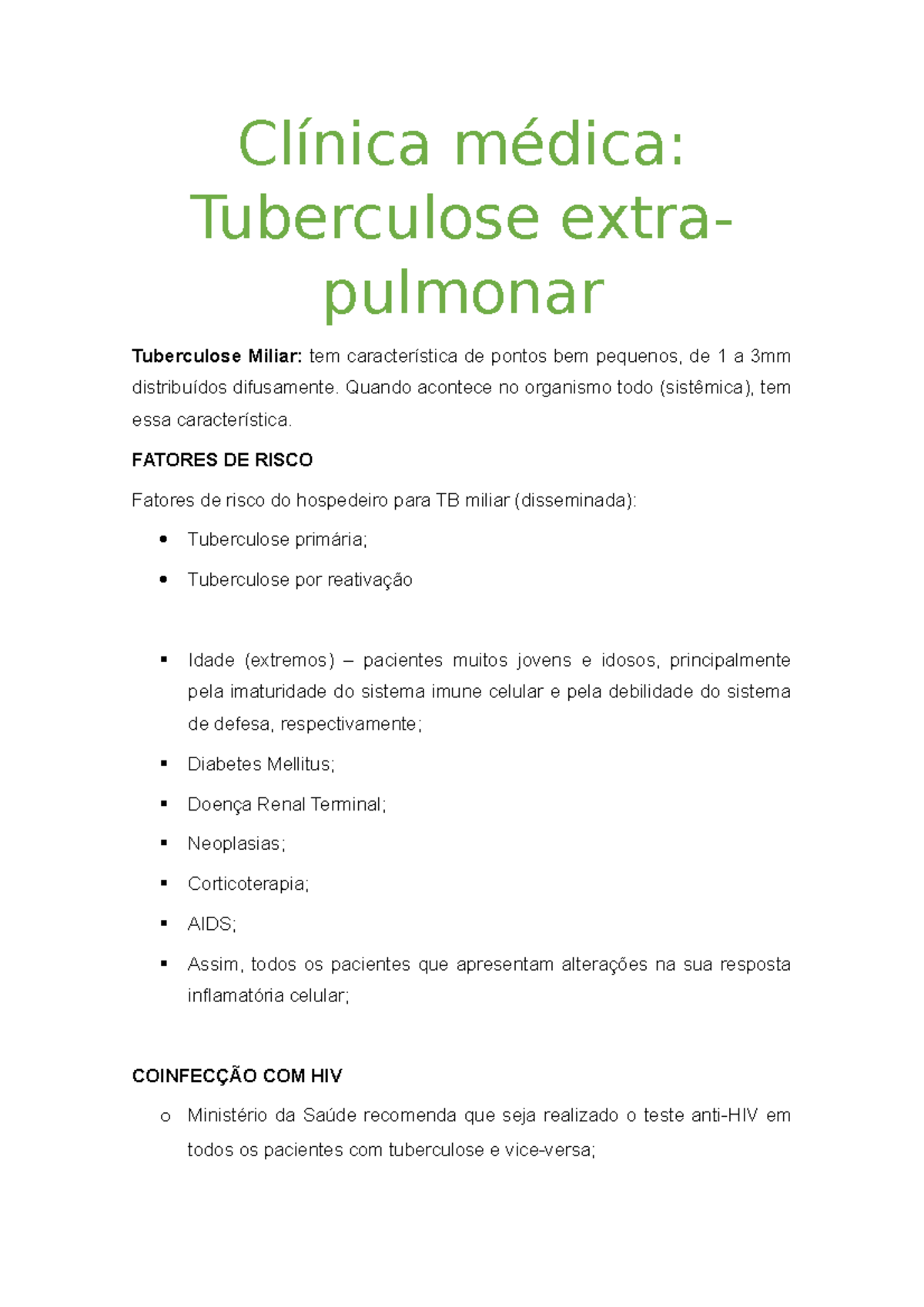 Tb extrapulmonar - Clínica médica: Tuberculose extra- pulmonar ...