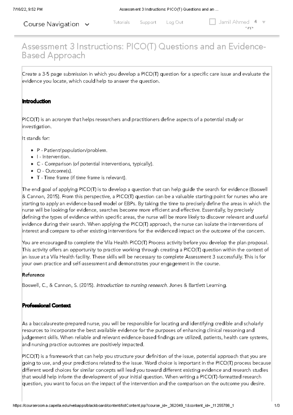 Assessment 3 Instructions PICO(T) Questions and an - .. - Studocu