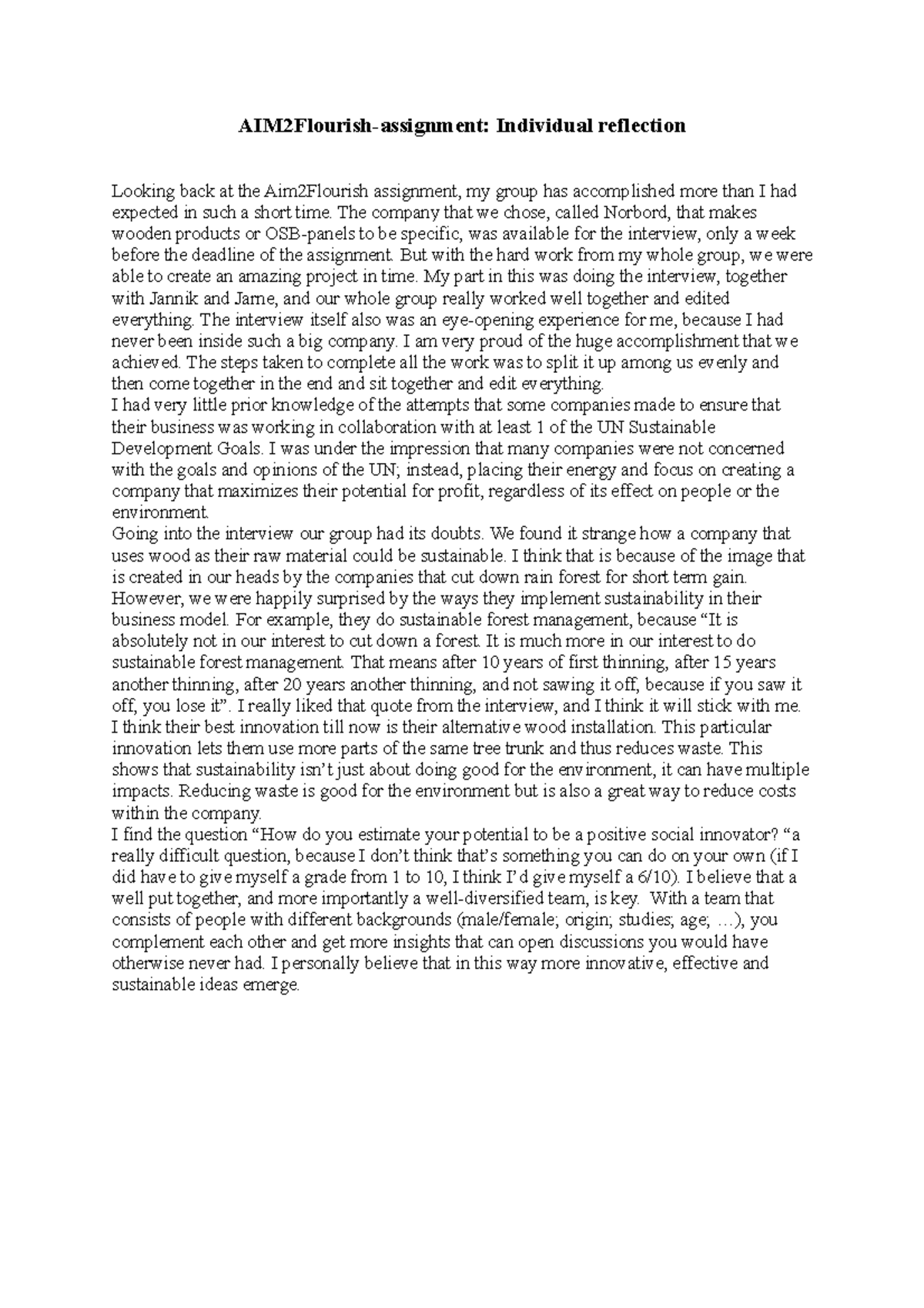 Individual reflection - aim to flourish assignment - AIM2Flourish ...