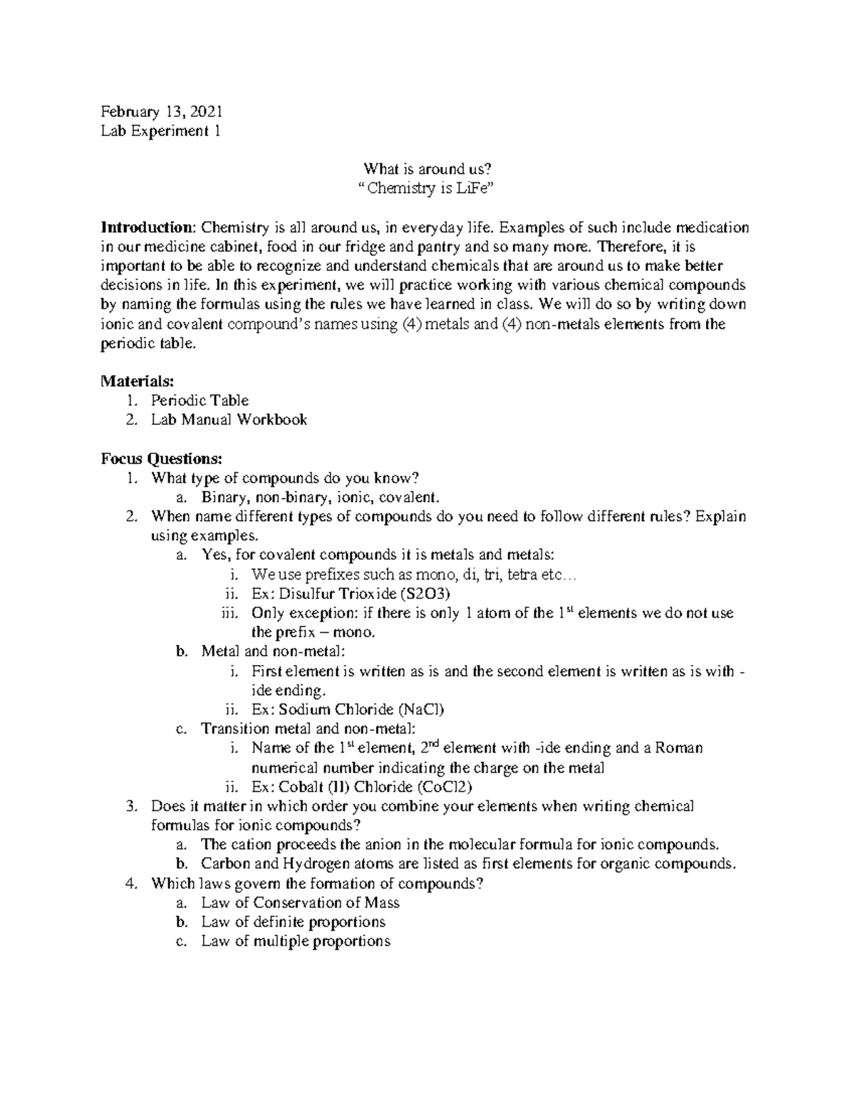 Lab experiment 1 - Lab assignment - February 13, 2021 Lab Experiment 1 ...