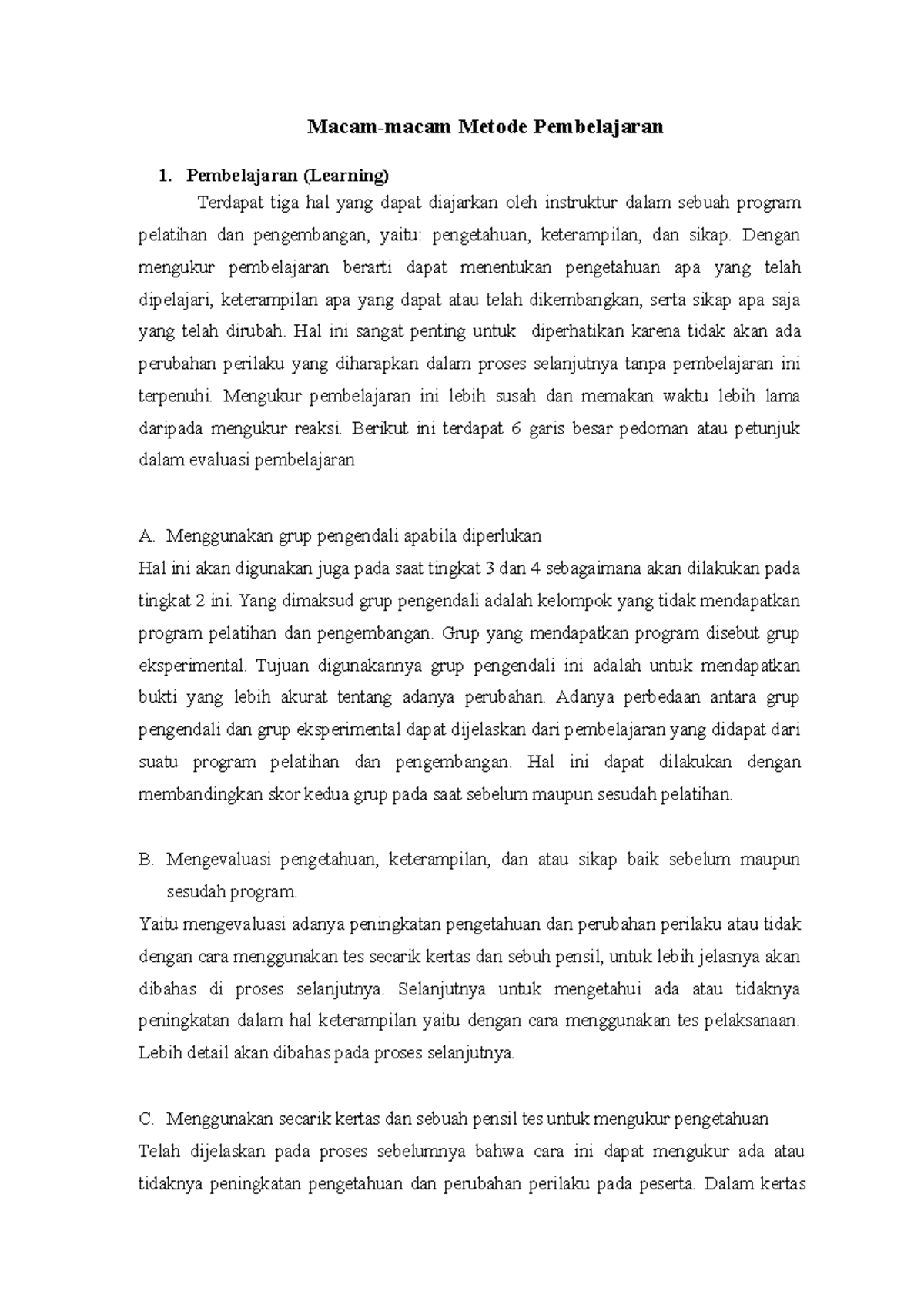 Macam-macam metode Pembelajaran - Pembelajaran (Learning) Terdapat tiga ...