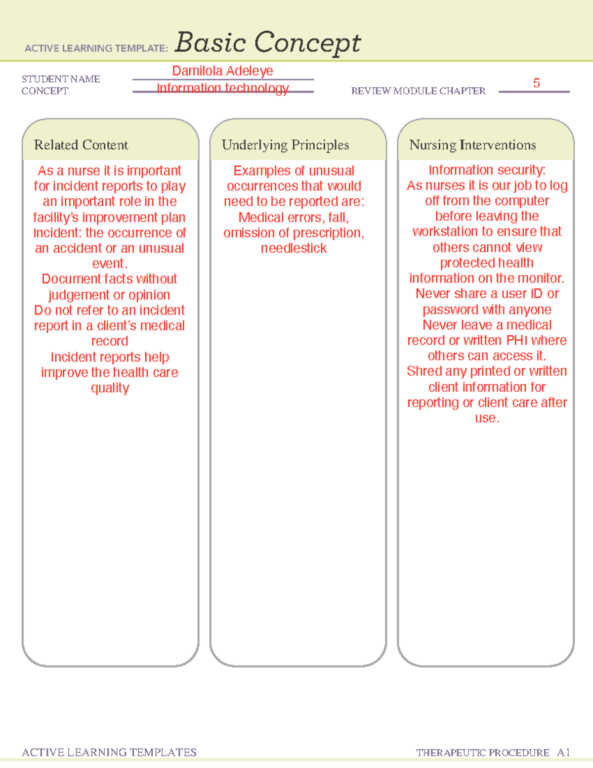 Basic Concept form-4 - n/a - NSG 212 - STUDENT NAME CONCEPT REVIEW ...