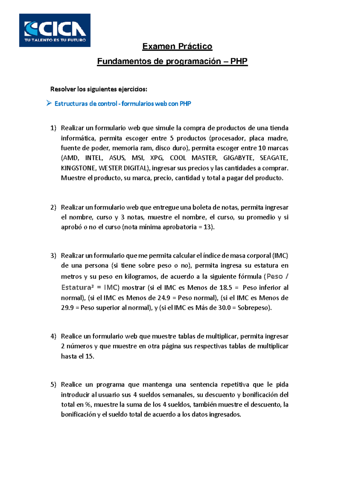 Examen Practico Fundamentos de programacion PHP - Examen Práctico Fundamentos de programación ...