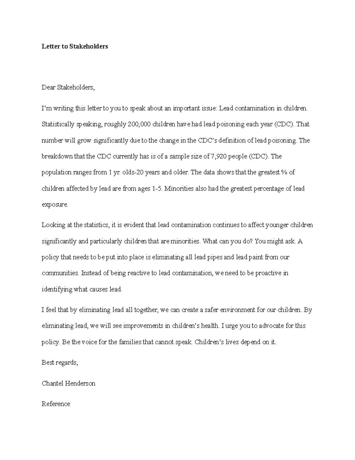 Letter to Stakeholder - Grade A - Letter to Stakeholders Dear ...