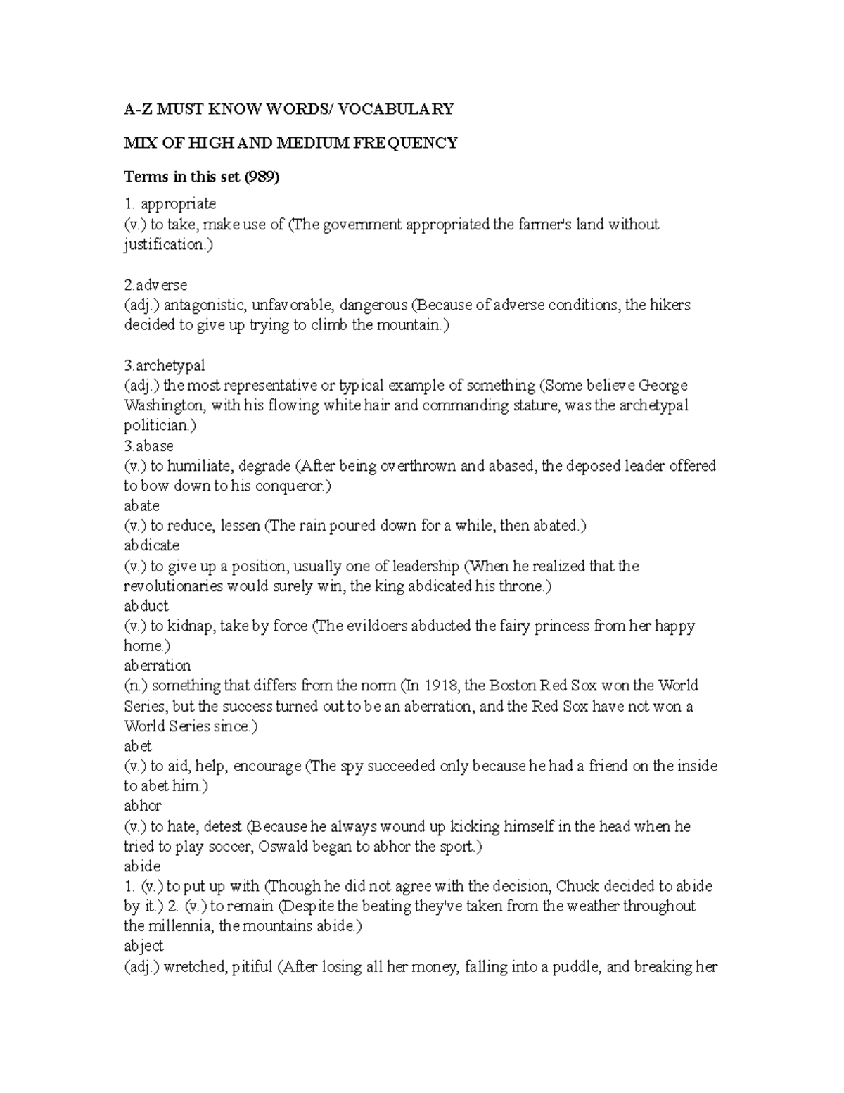 A-Z Vocab Words - A-Z MUST KNOW WORDS/ VOCABULARY MIX OF HIGH AND ...