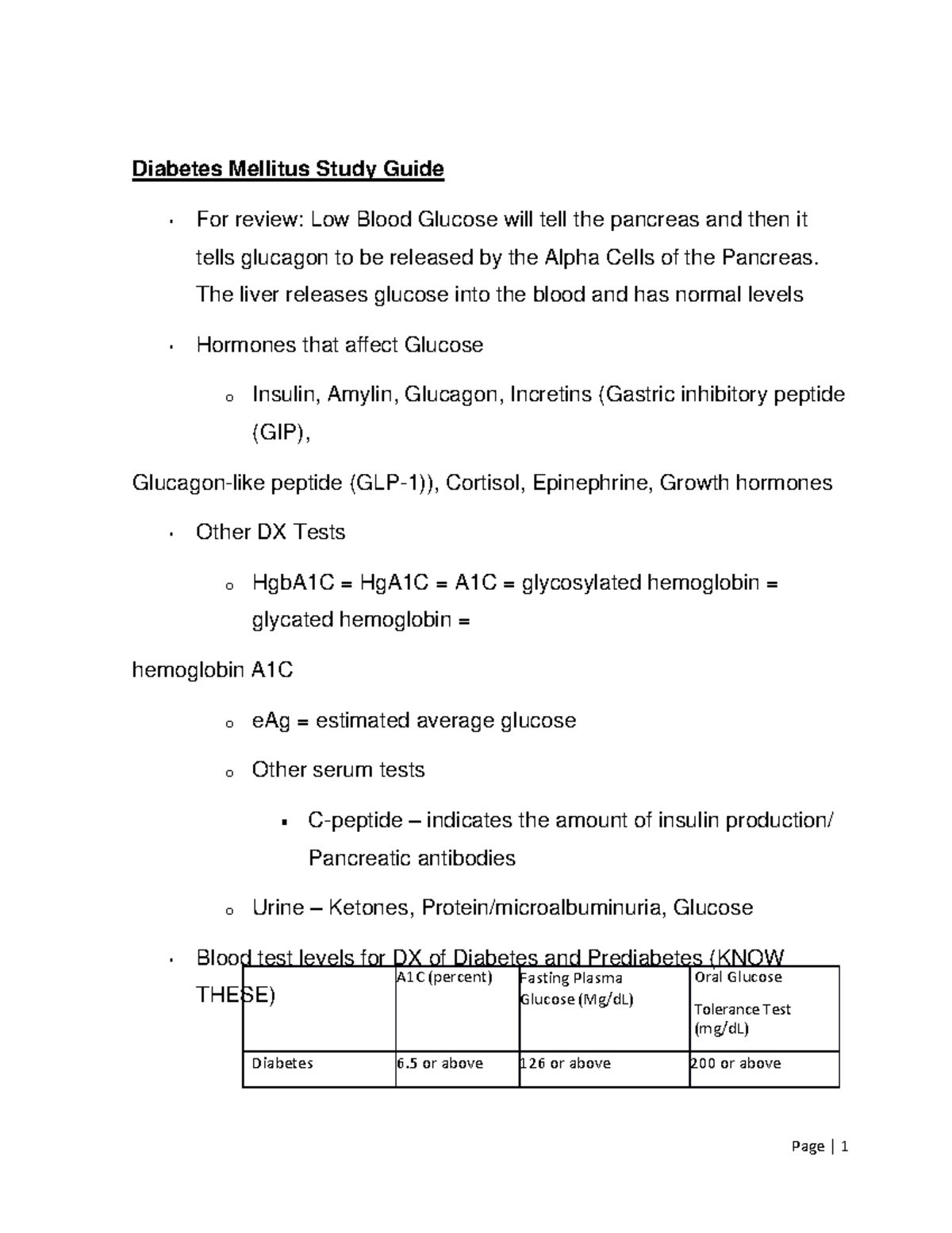 Diabetes Mellitus Study Guide - The liver releases glucose into the ...