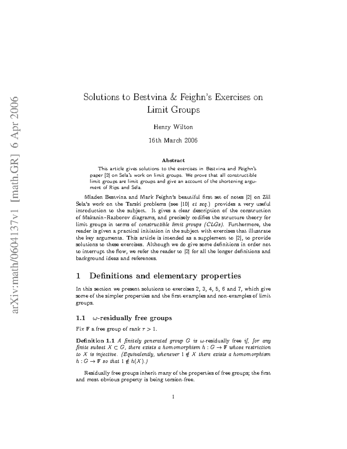 0604137 - Cours - arXiv:math/0604137v1 [math] 6 Apr 2006 Solutions to ...