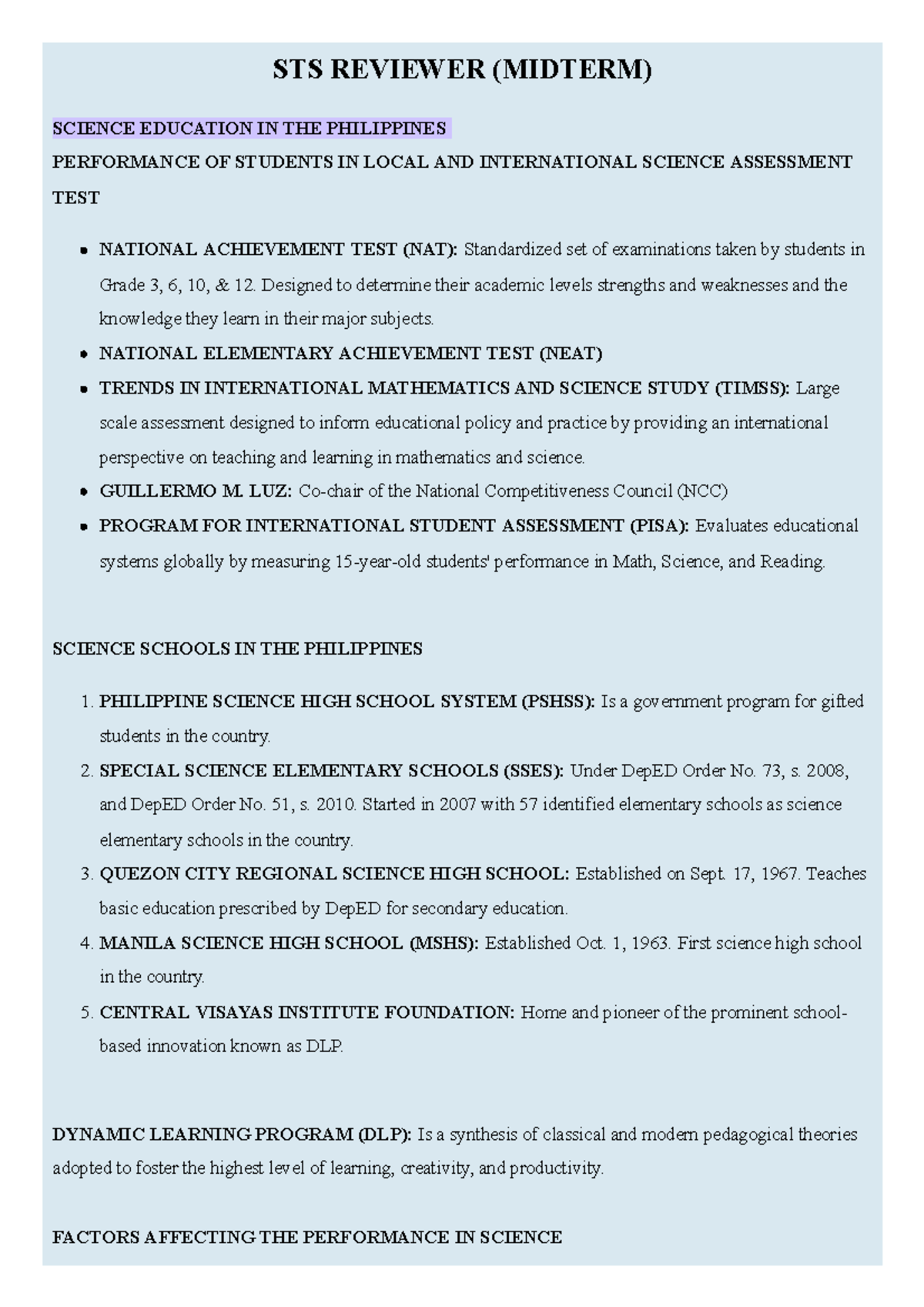 Inbound 1232022691705578577 - STS REVIEWER (MIDTERM) SCIENCE EDUCATION IN THE PHILIPPINES - Studocu
