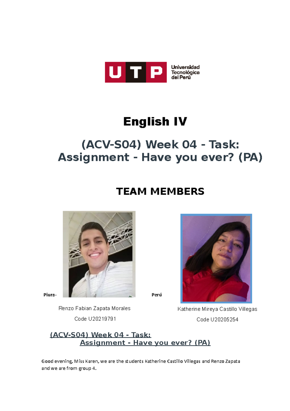 ACV-S04 Week 04 - Task Assignment - Have you ever - Piura- Perú (ACV ...