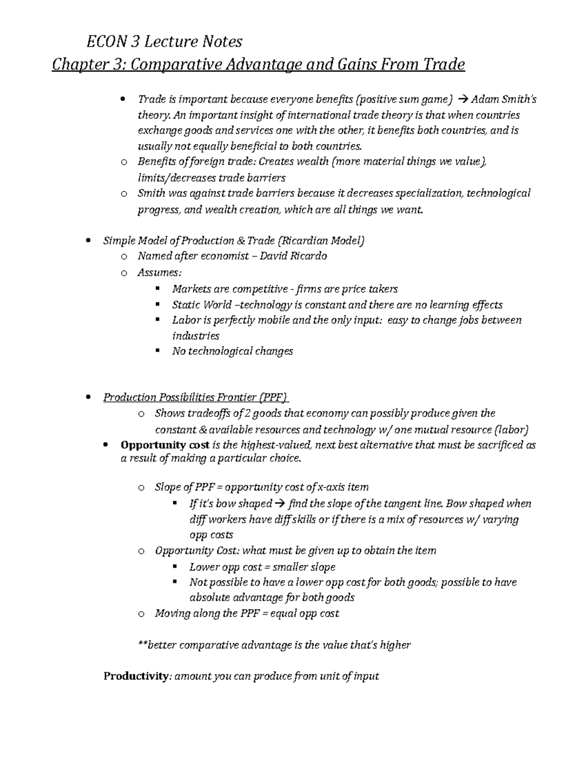 ECON 3 Lecture Notes - ECON 3 Lecture Notes Chapter 3: Comparative ...