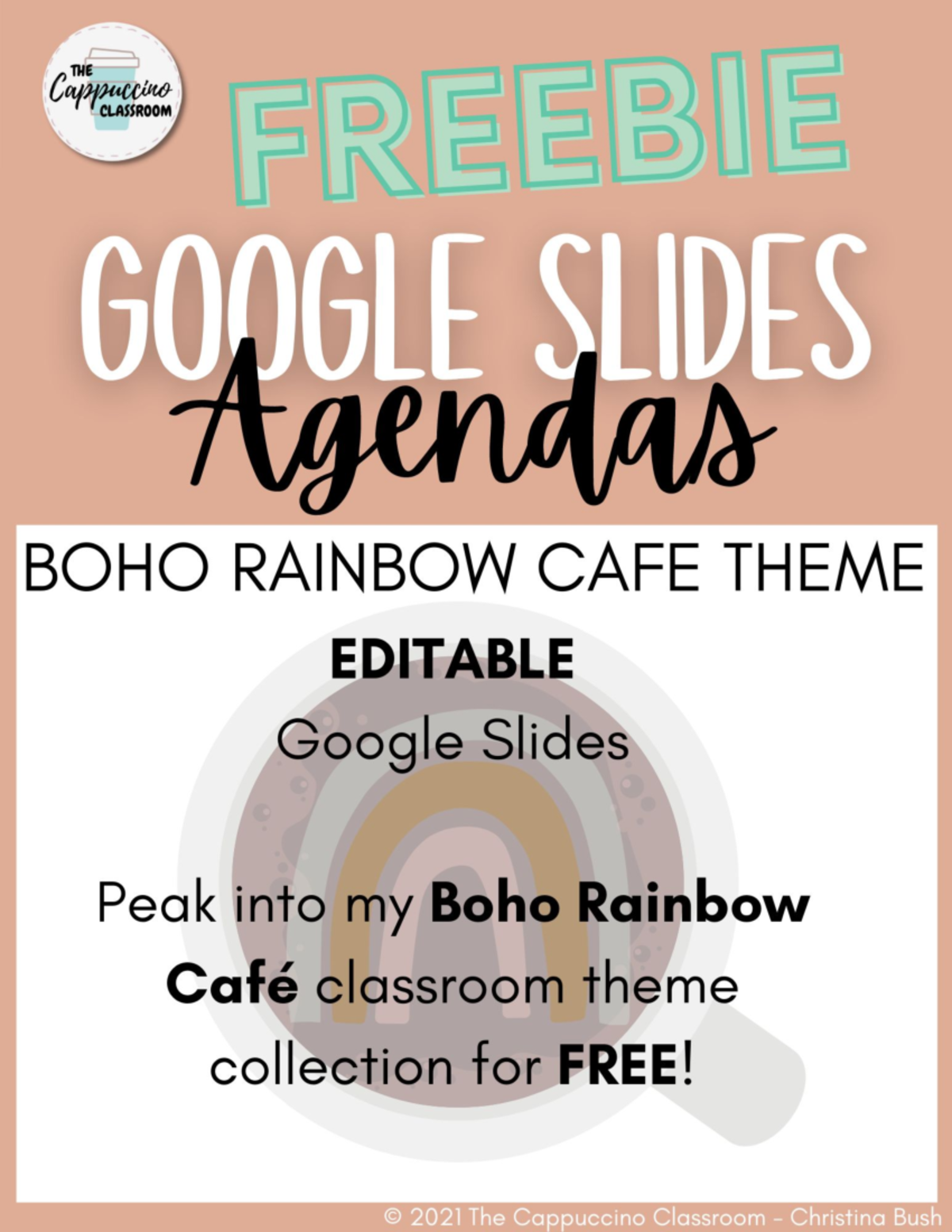 Google Slides Agendas Freebieboho Rainbow Caf Theme-1 - 1 Cover 2 Table ...