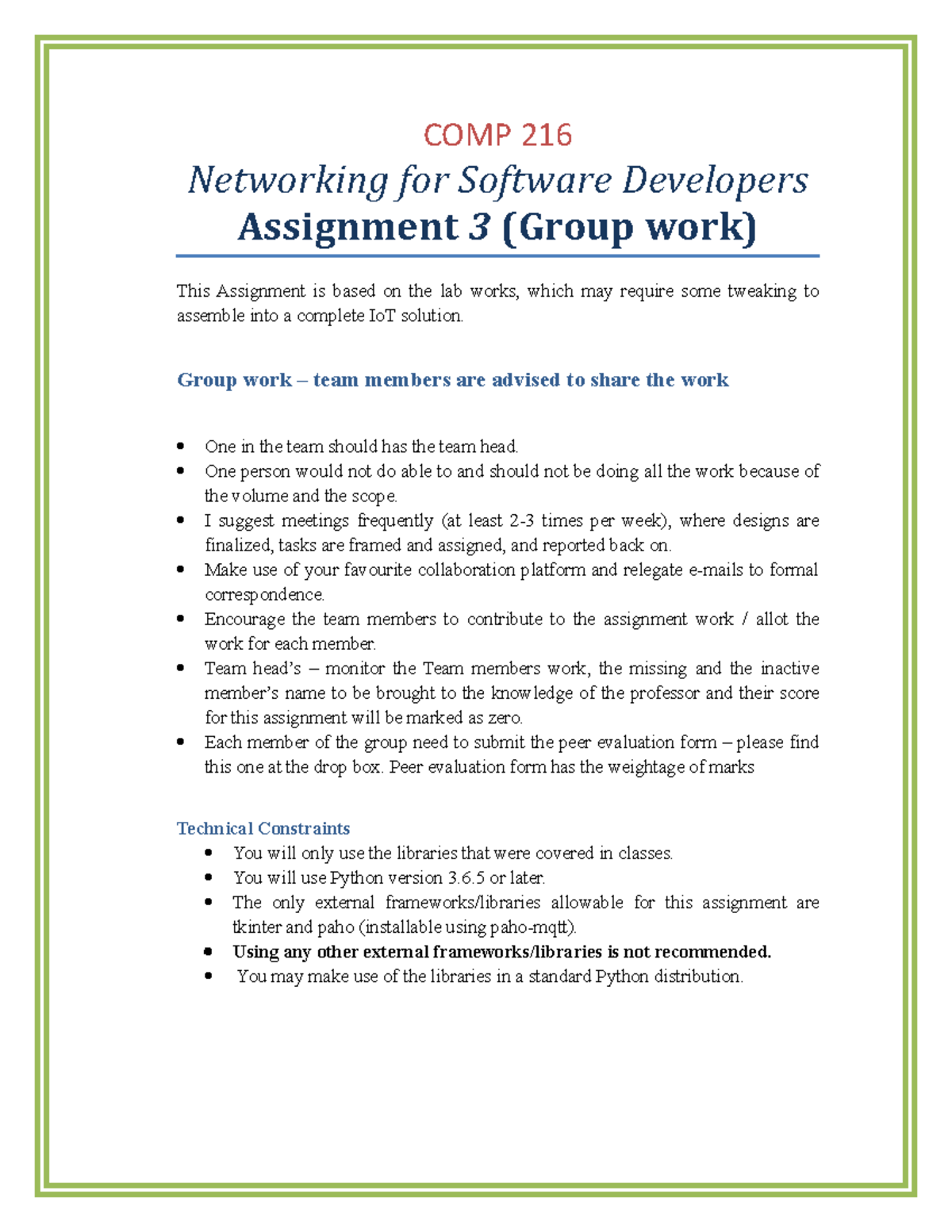 Assignment 3 - cnakldkca - COMP 216 Networking for Software Developers Assignment 3 (Group work ...
