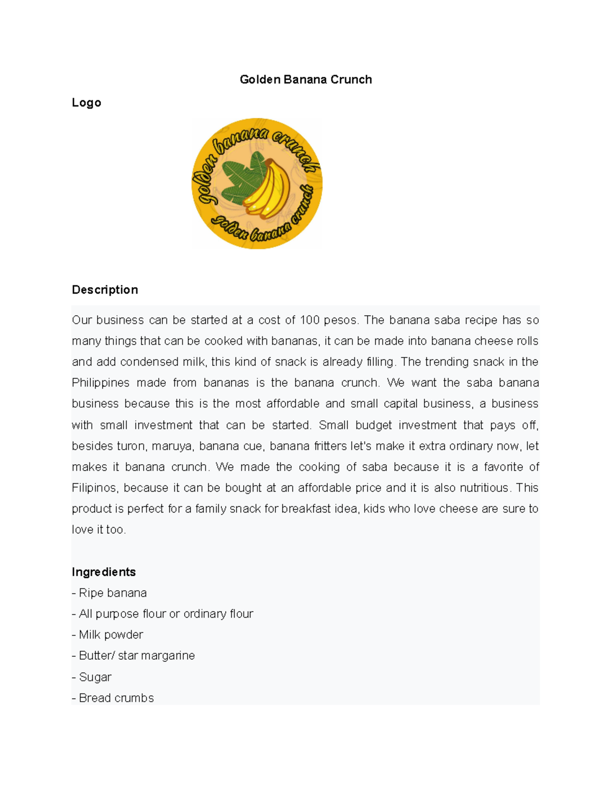Entrep - To see is to believe - Golden Banana Crunch Logo Description ...