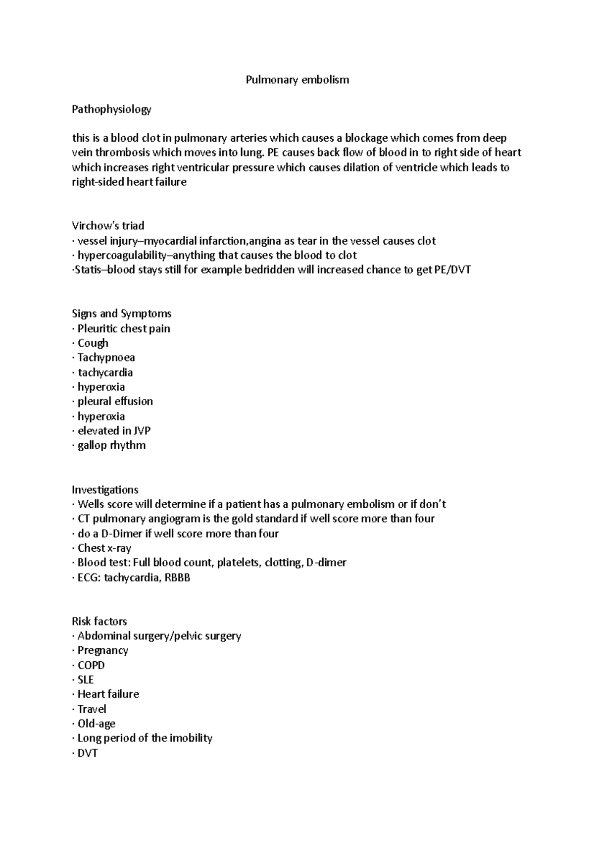 Pulmonary embolism - Lecture notes 9 - Pulmonary embolism ...