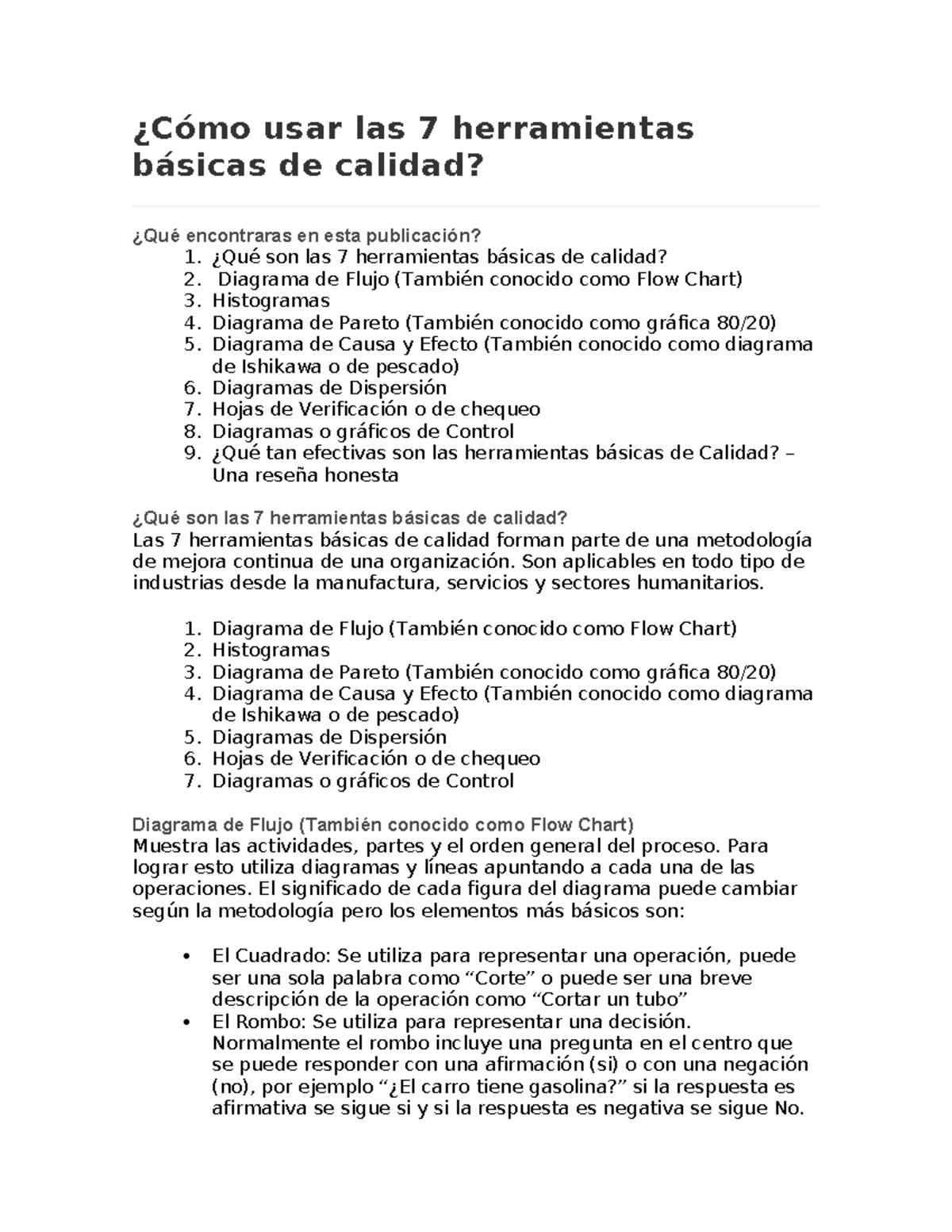 Ejercicio práctico Cómo usar las 7 herramientas básicas de calidad ...