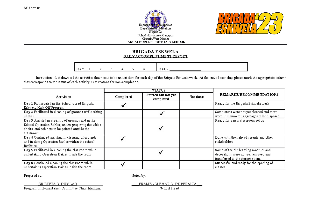 BE-Form-6 - BE-Form-6 - BE Form 06 Republic of the Philippines Department of Education Region 02 ...