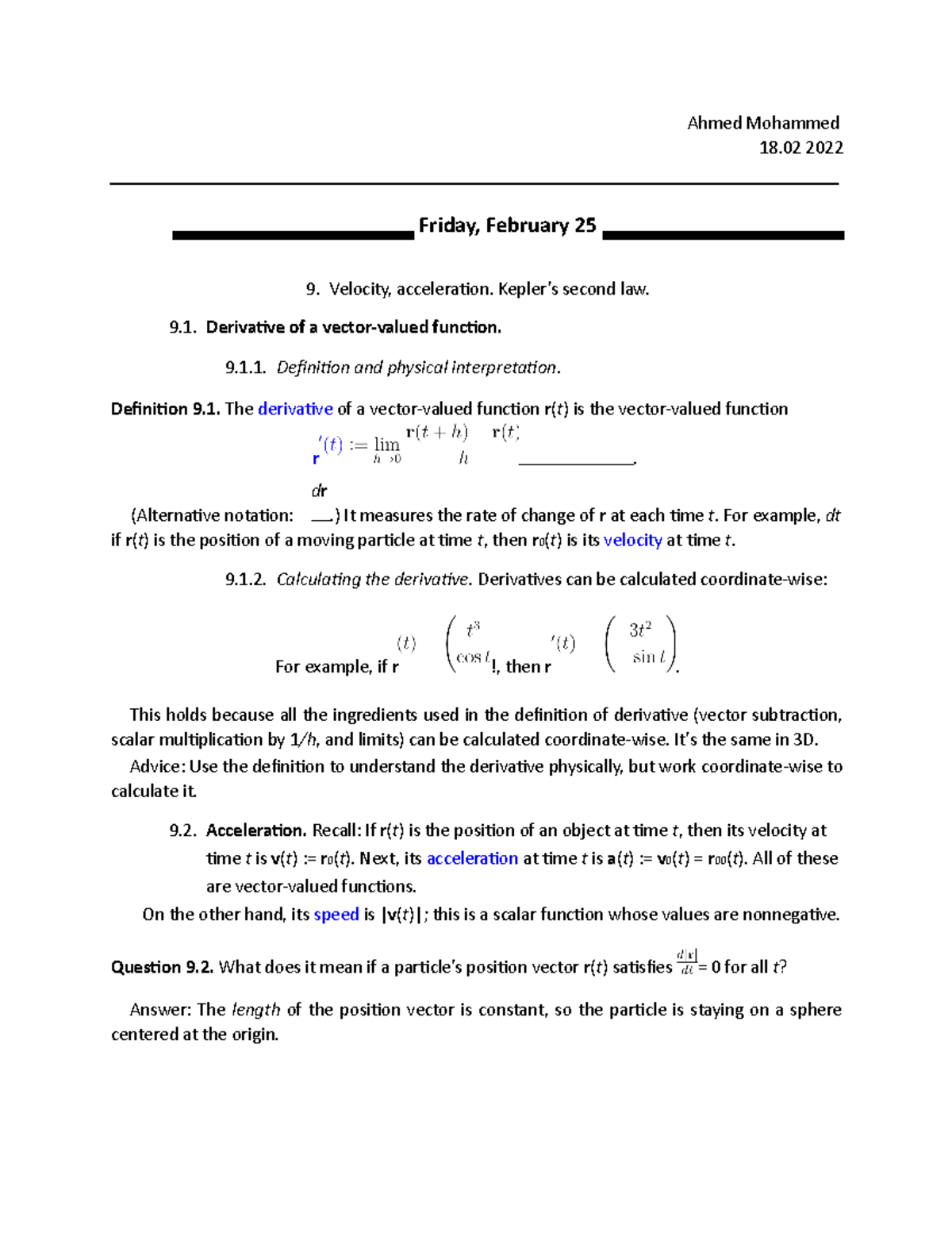 Lecture 10 Feb 25 - Ahmed Mohammed 18 2022 Friday, February 25 Velocity ...