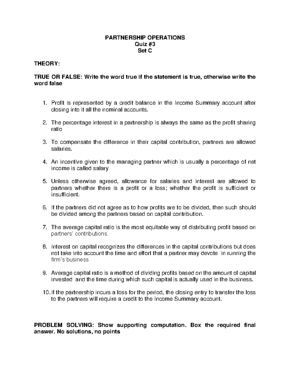 Partnership Operations Questions - Accounting for Partnership and ...